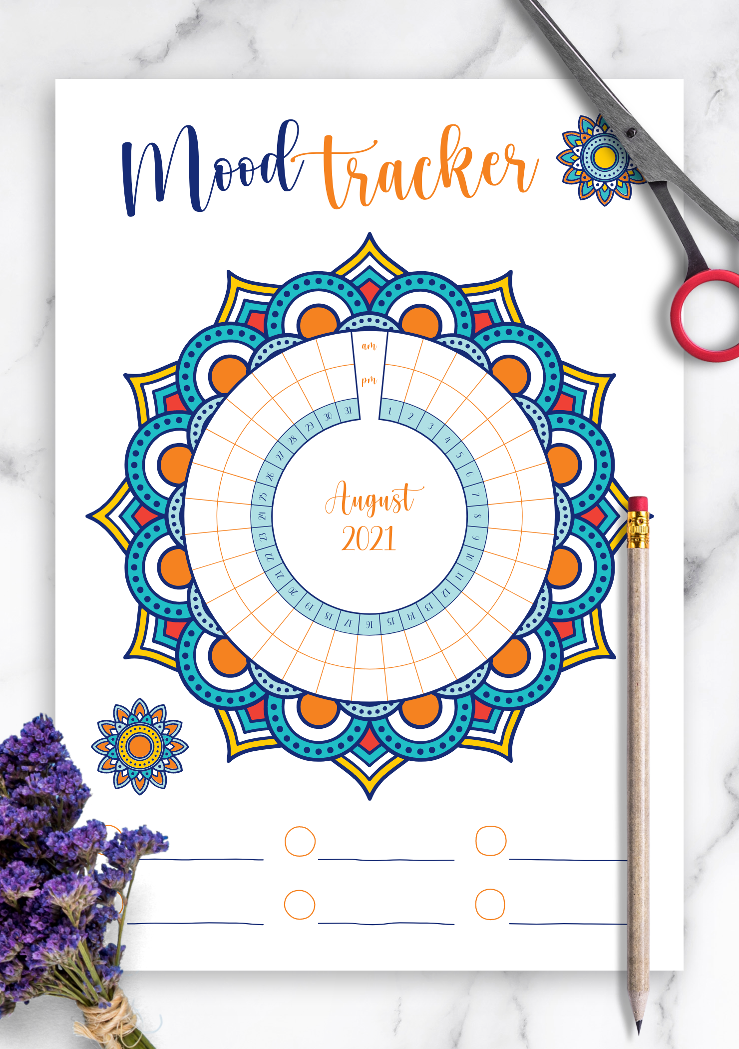 Download Printable Mandala Mood Tracker Template PDF