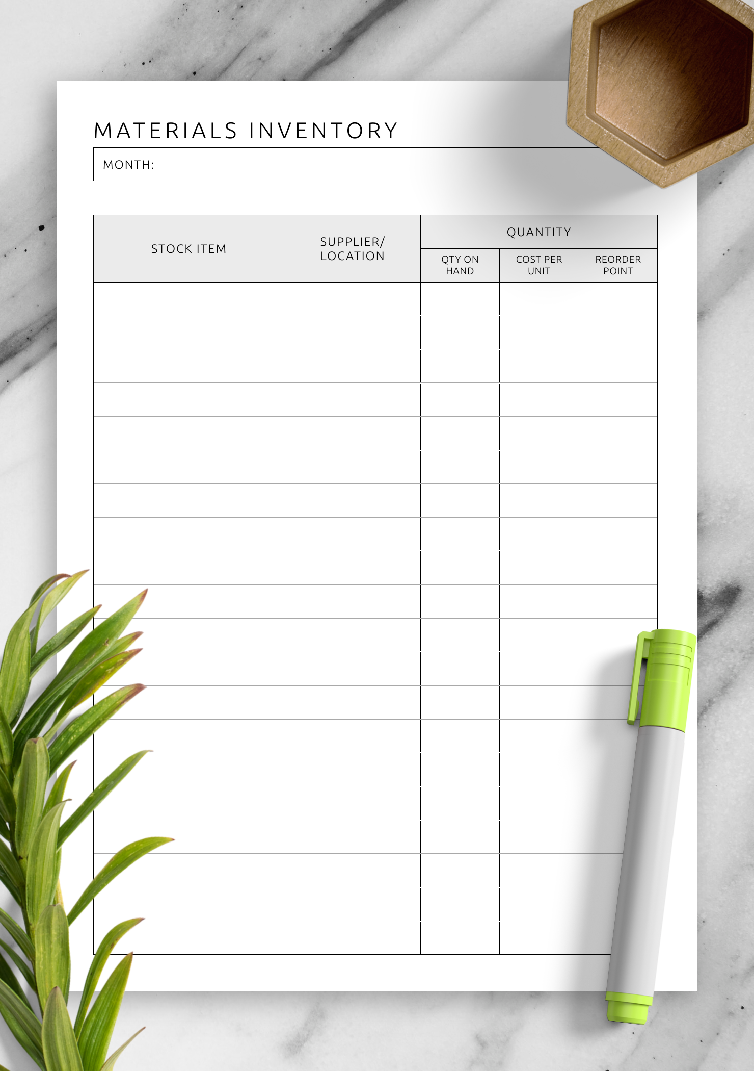 Download Printable Materials Inventory Template PDF