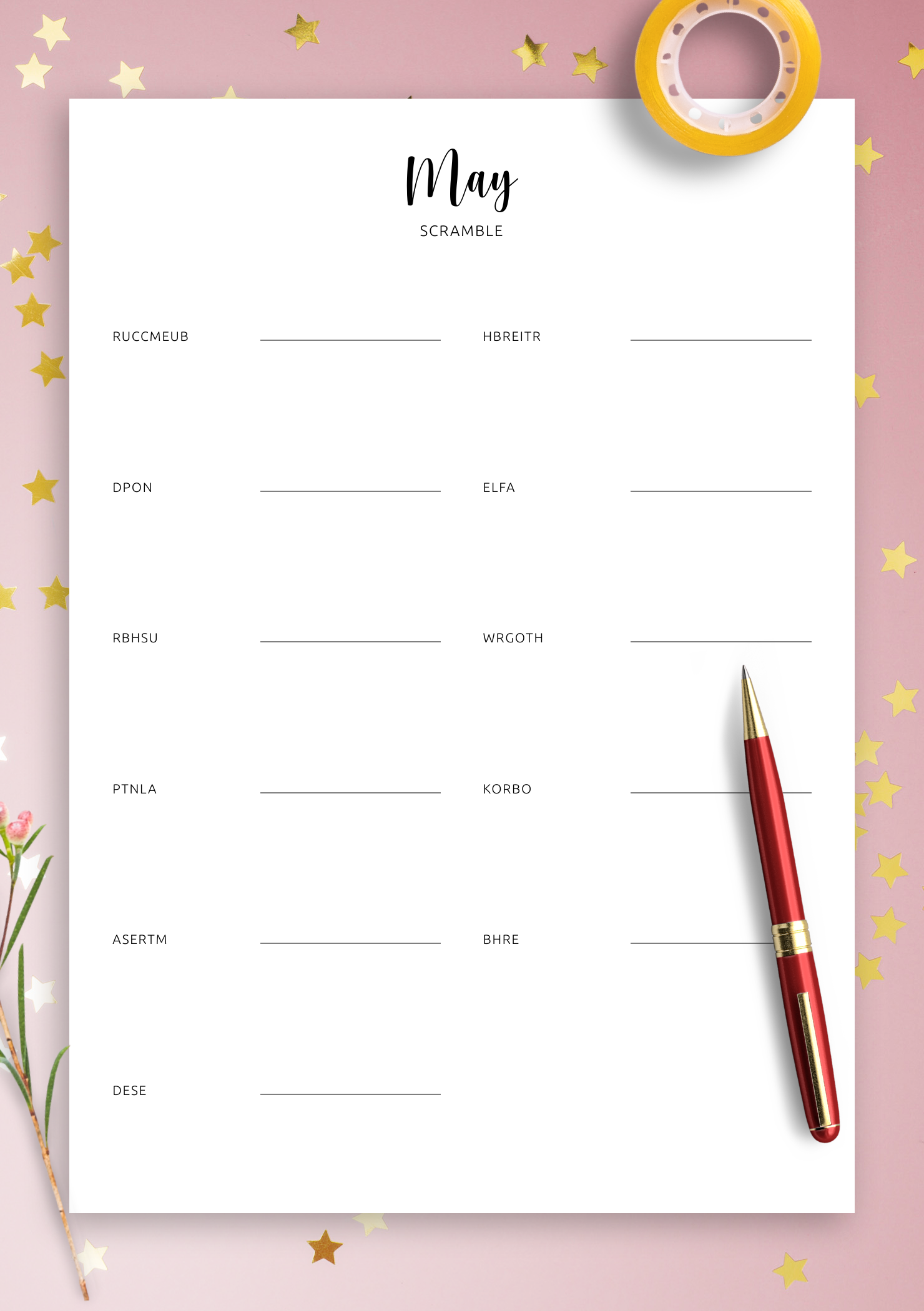 Download Printable May Word Scramble PDF