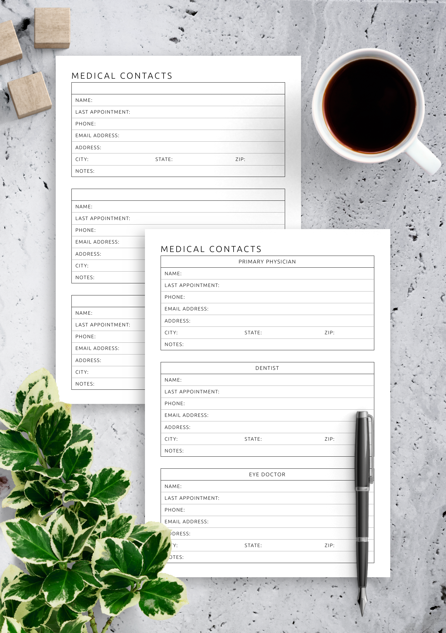 Download Printable Medical Contacts Template PDF