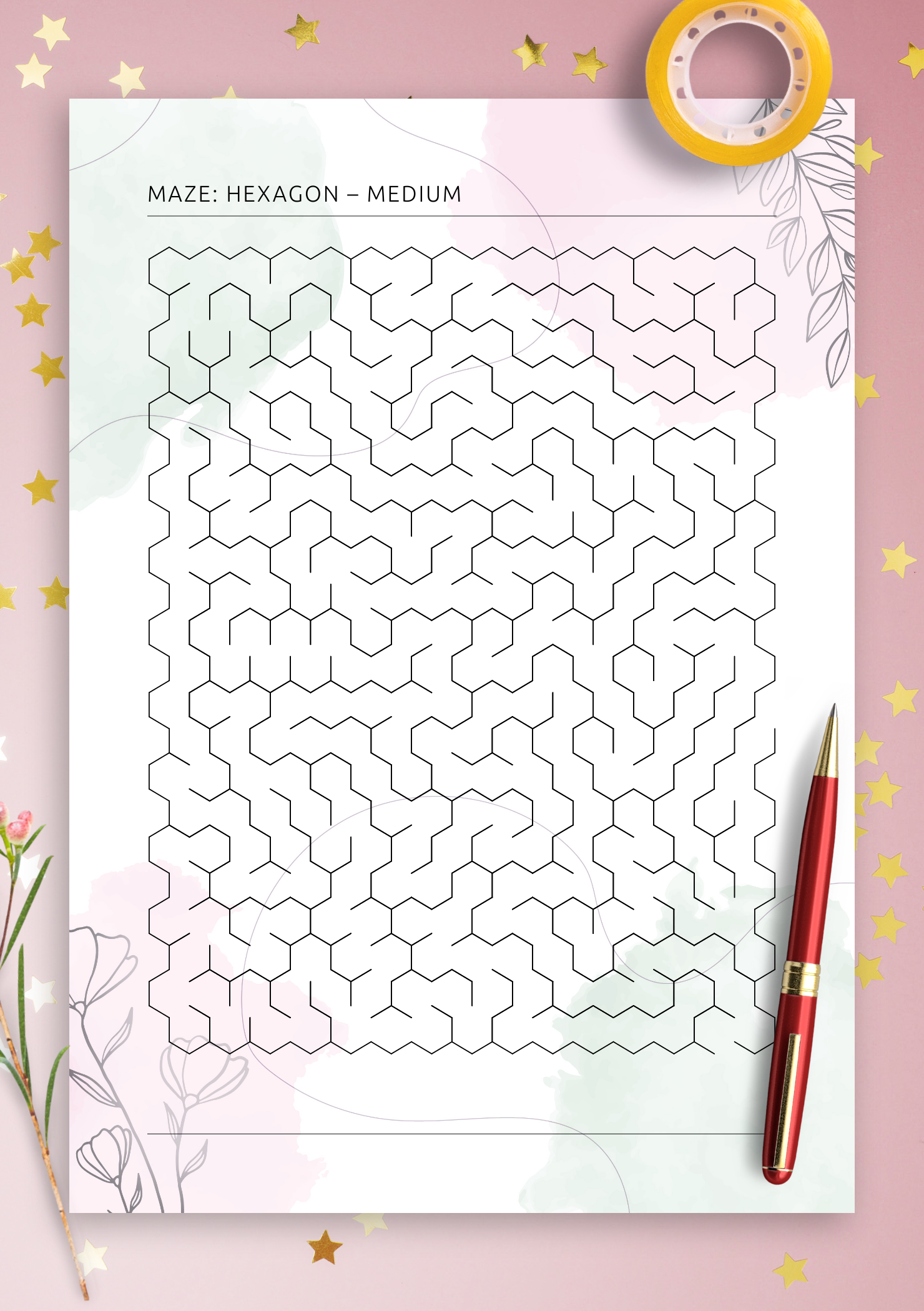 Download Printable Medium Hexagon Maze PDF