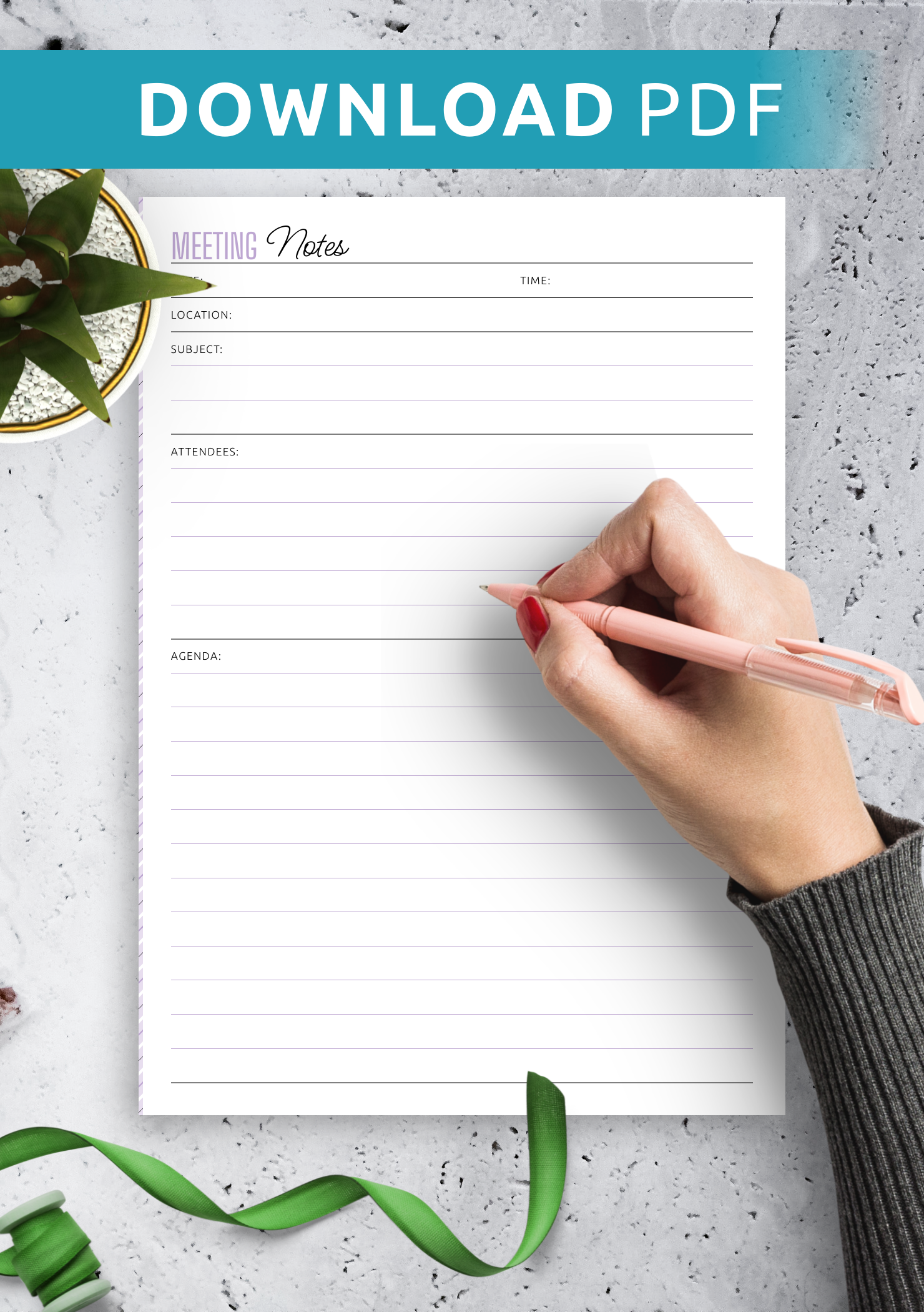 Download Printable Meeting Notes – Subject & Agenda Format PDF