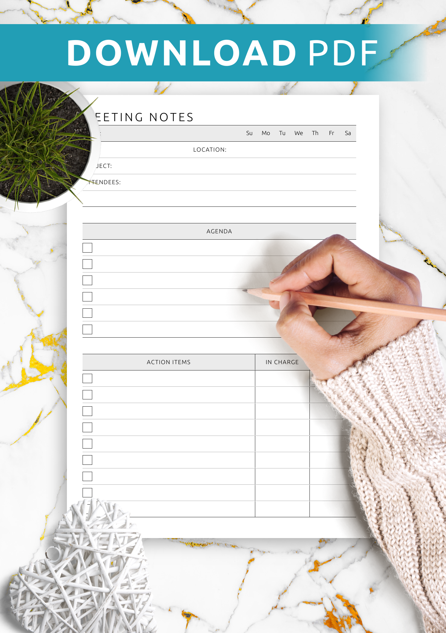 Meeting Notes Template PDF – Agenda, Notes & Action Items
