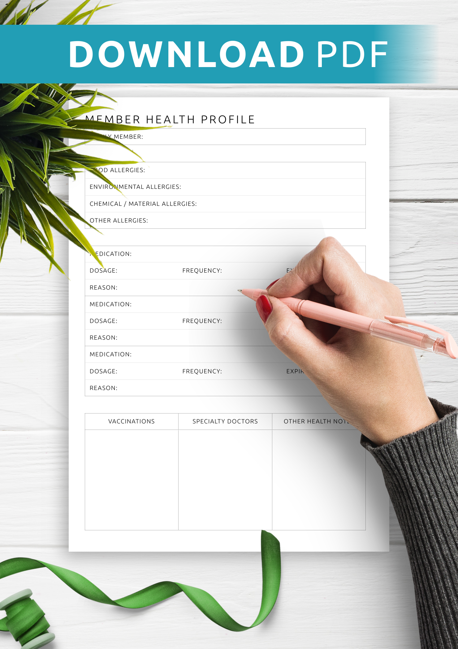 Download Printable Member Health Profile Template PDF