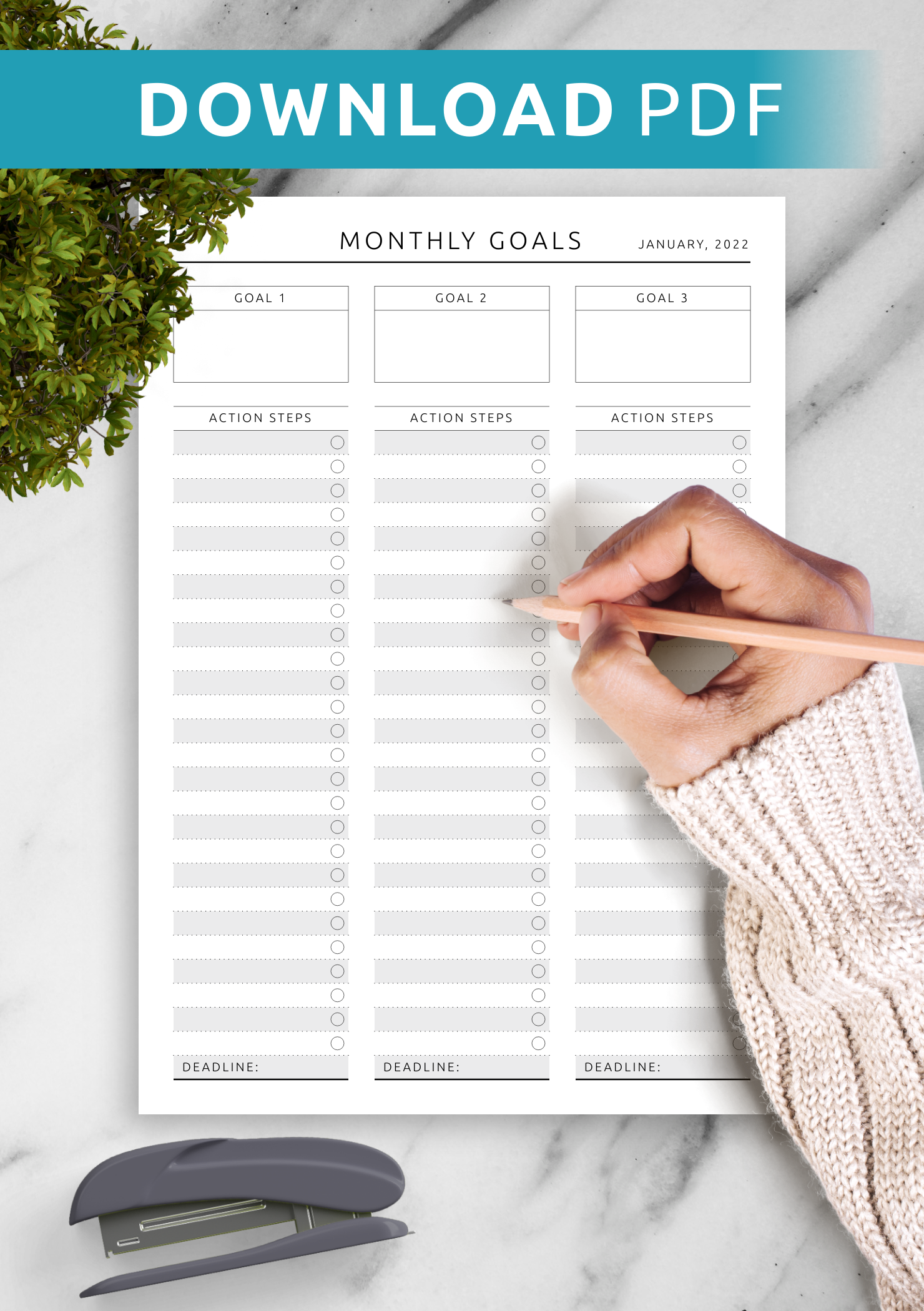 Download Printable Minimal Monthly Goal Tracker PDF