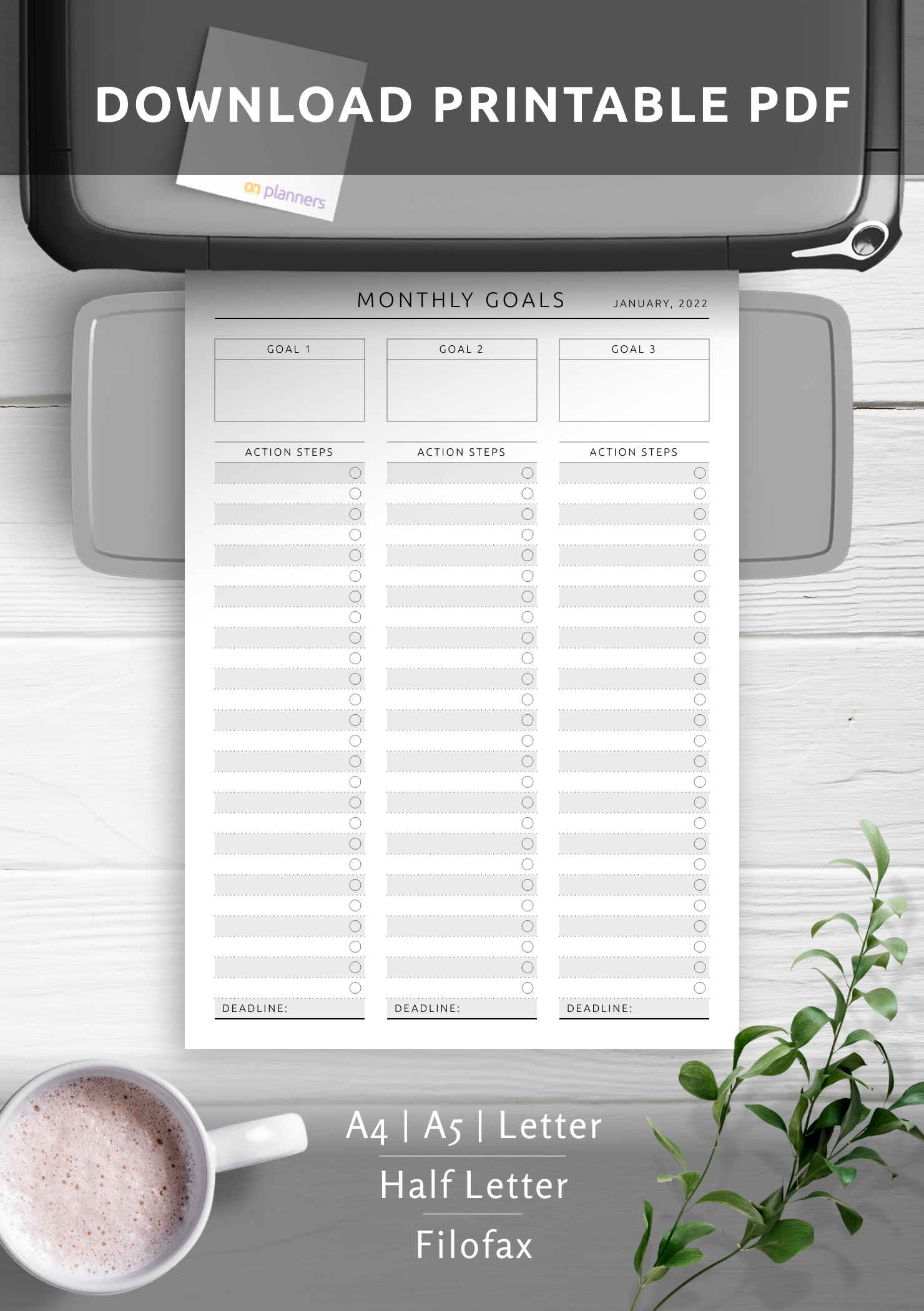 Download Printable Minimal Monthly Goal Tracker PDF