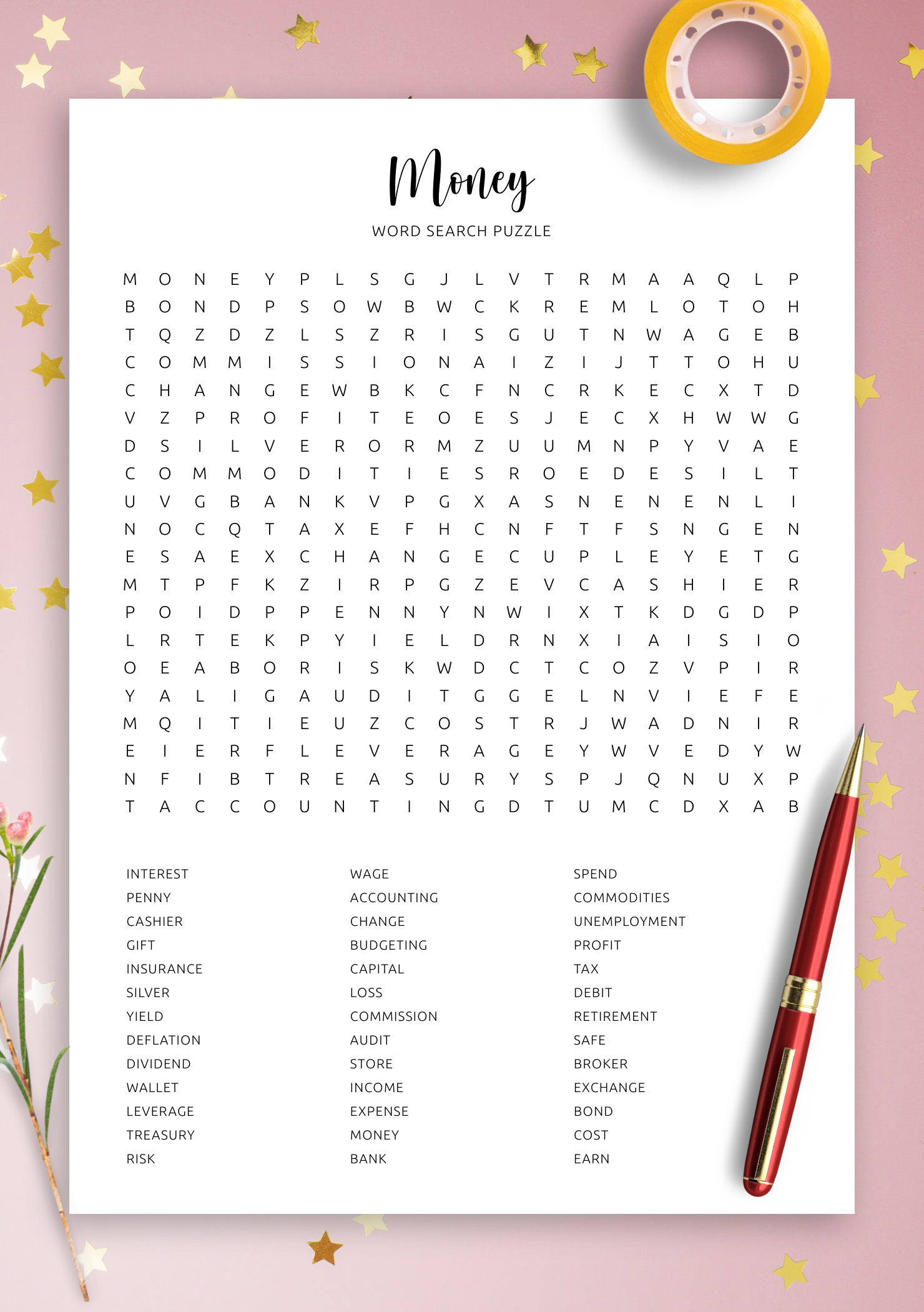 Download Printable Money Word Search in PDF