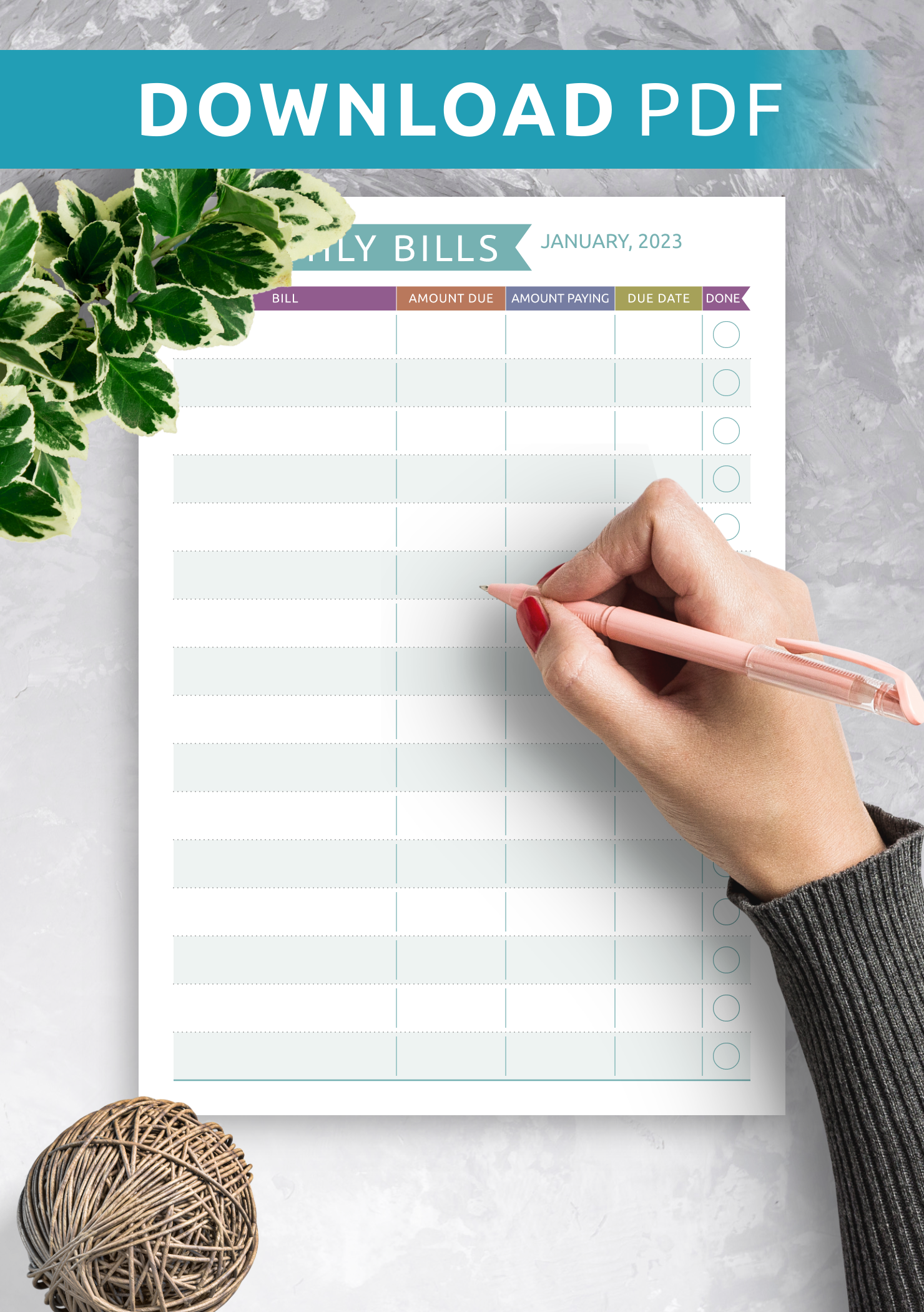 Download Printable Monthly Bills - Casual Style PDF