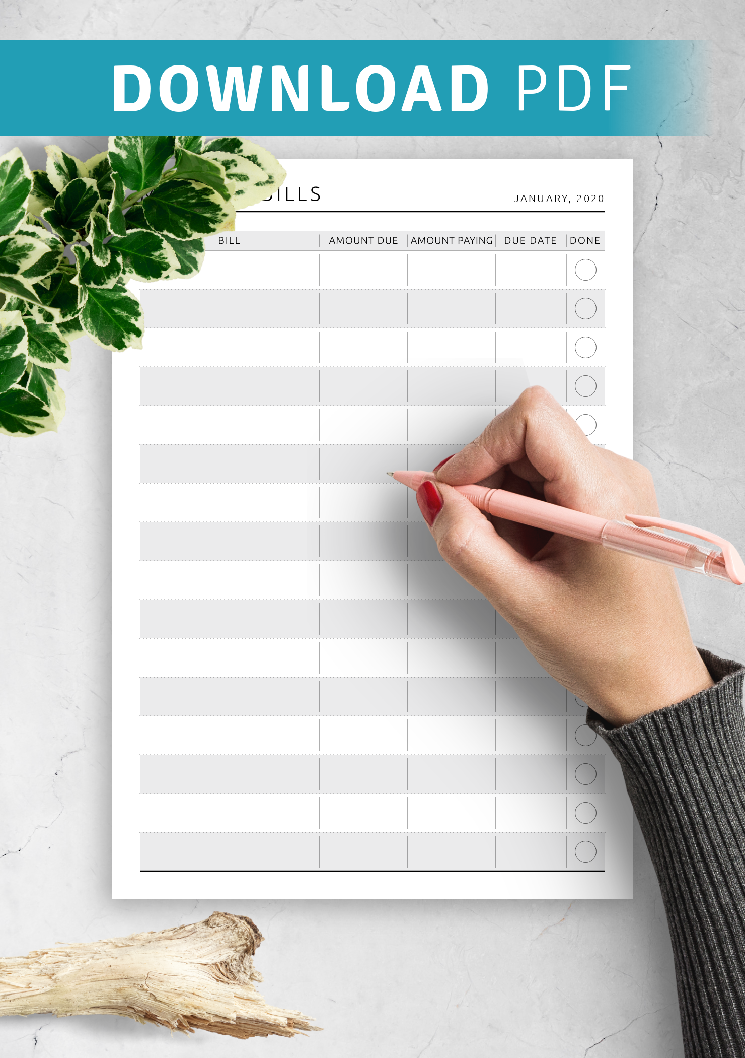 Download Printable Monthly Bills - Original Style PDF