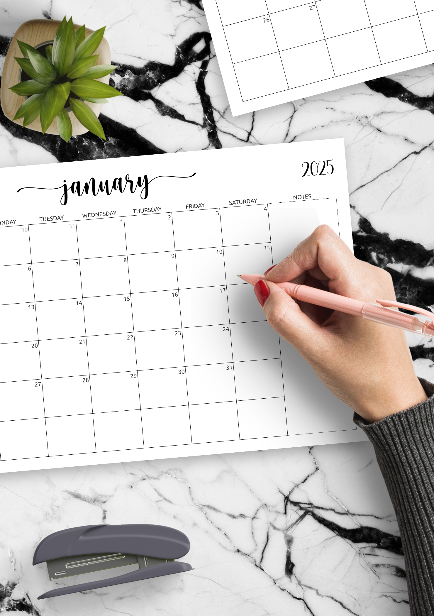 Download Printable Monthly Calendar with Notes PDF