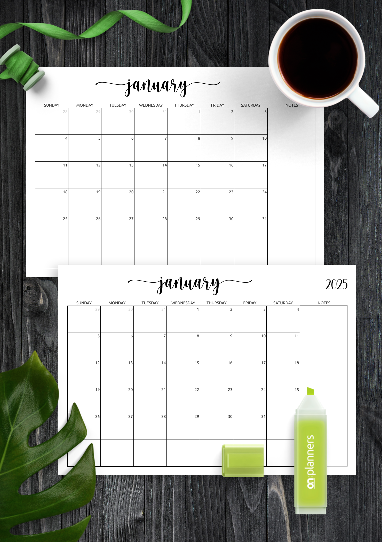Download Printable Monthly Calendar with Notes PDF