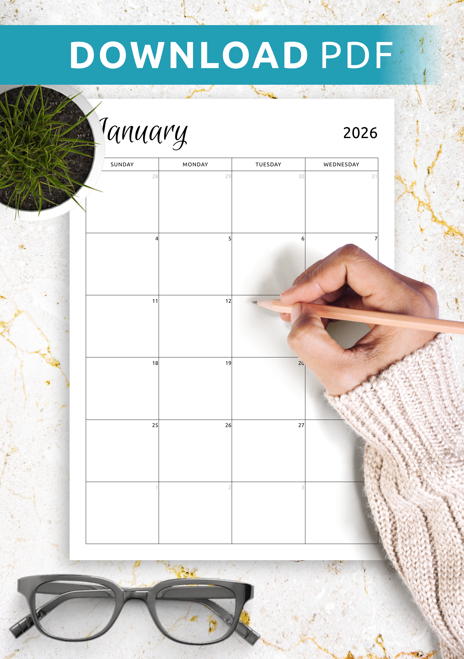 Download Printable or Digital Monthly Calendar Template PDF