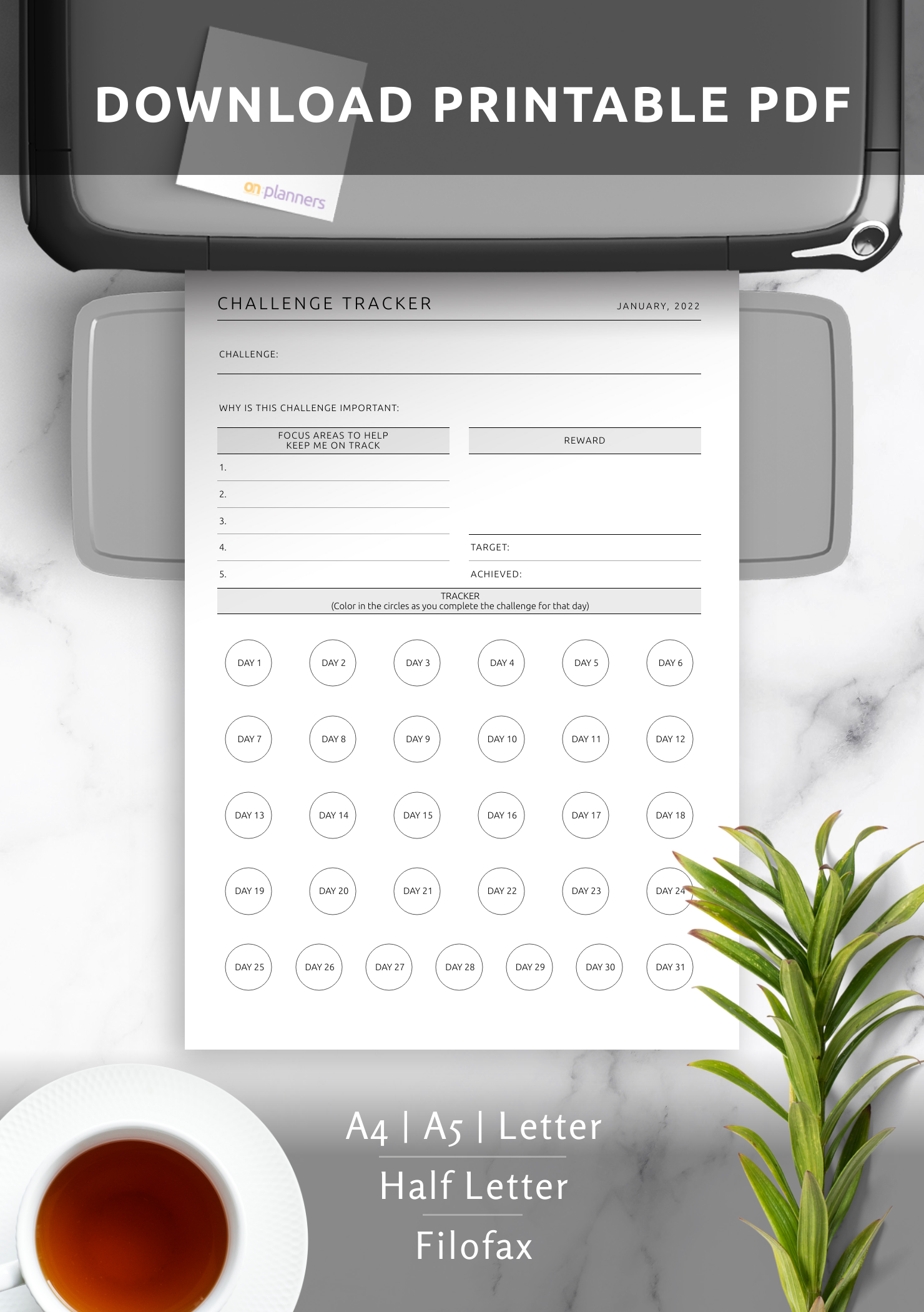 Download Printable Monthly Challenge Tracker Template PDF