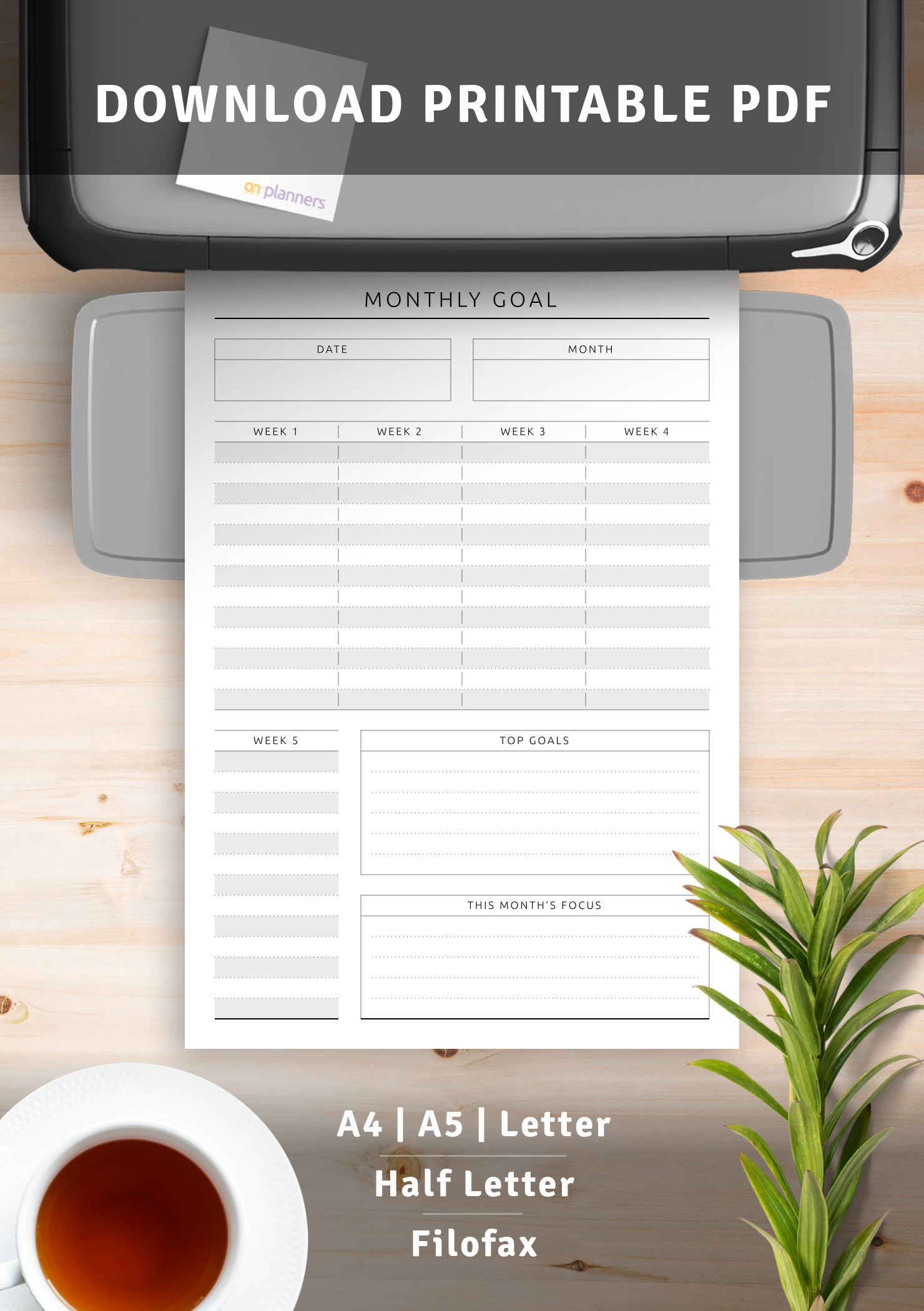 Download Printable Monthly Goal Setting for 5 Weeks PDF