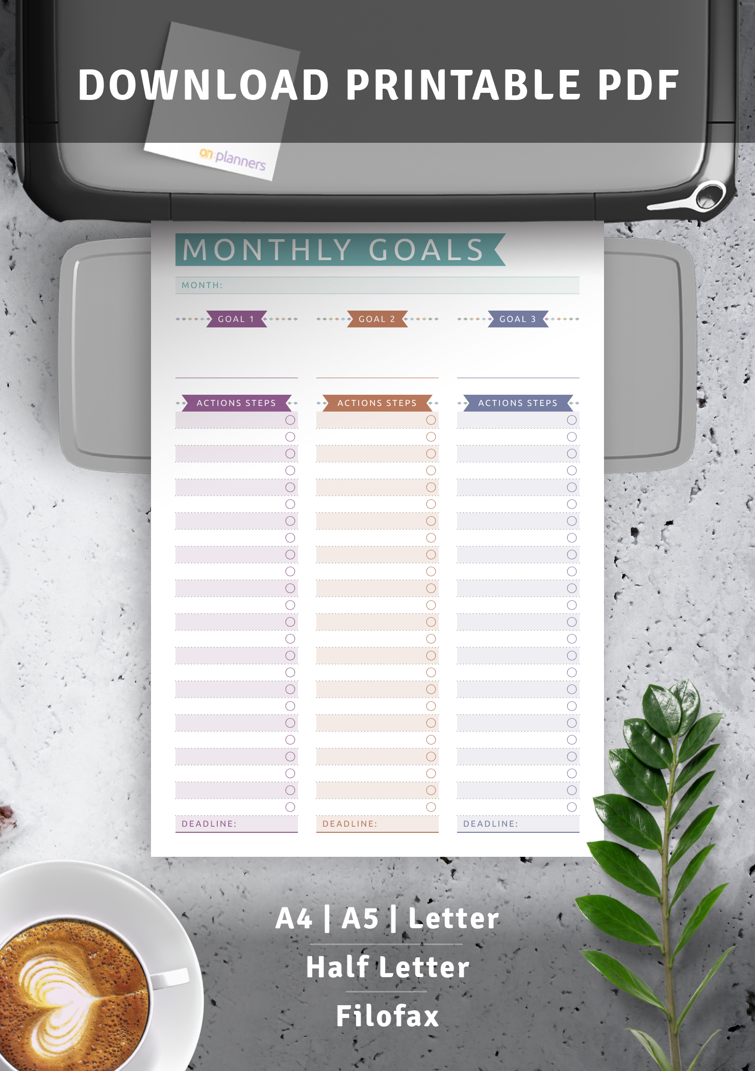 Download Printable Monthly Goals with Action Steps - Casual Style PDF