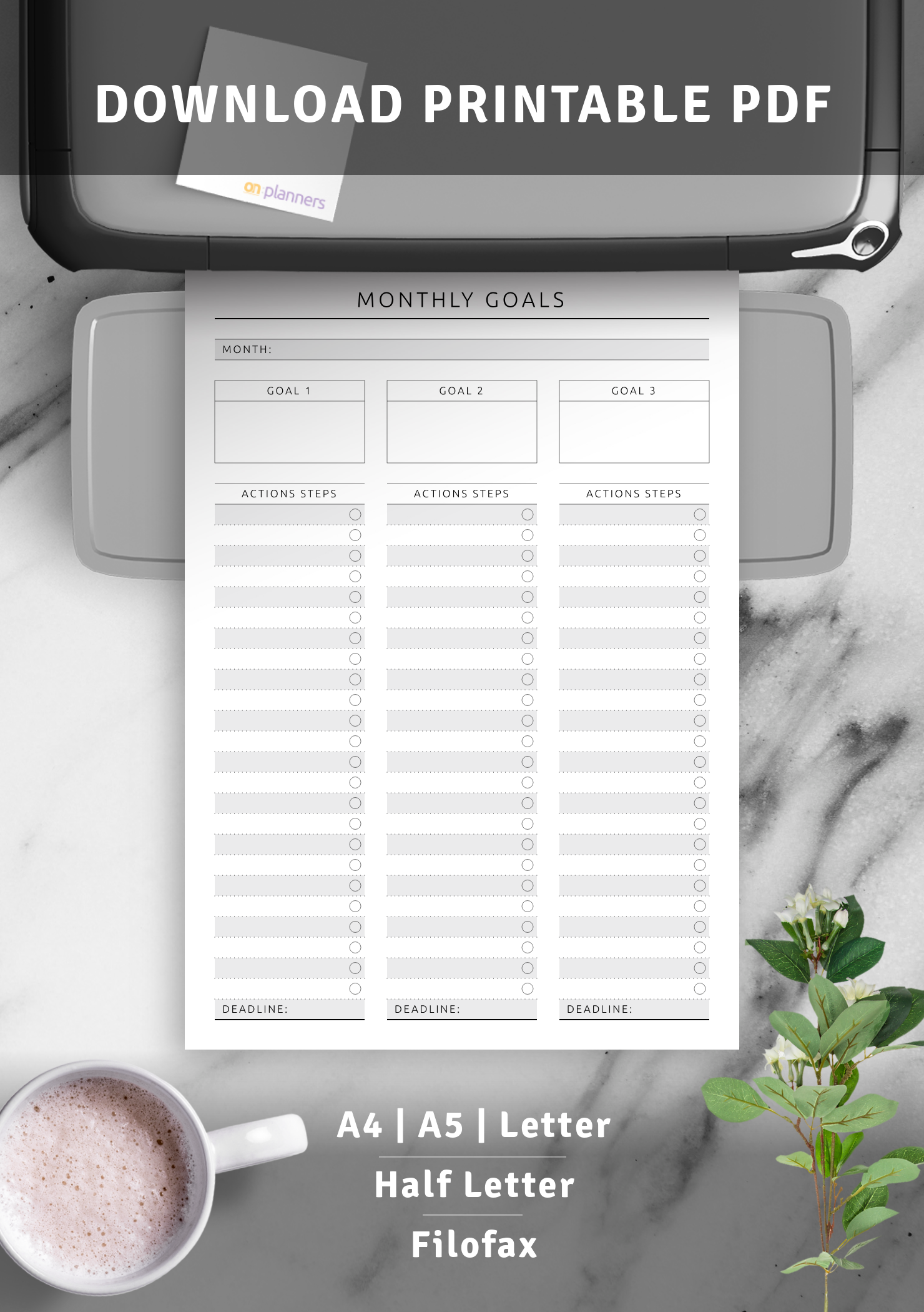 Download Printable Monthly Goals with Action Steps - Original Style PDF