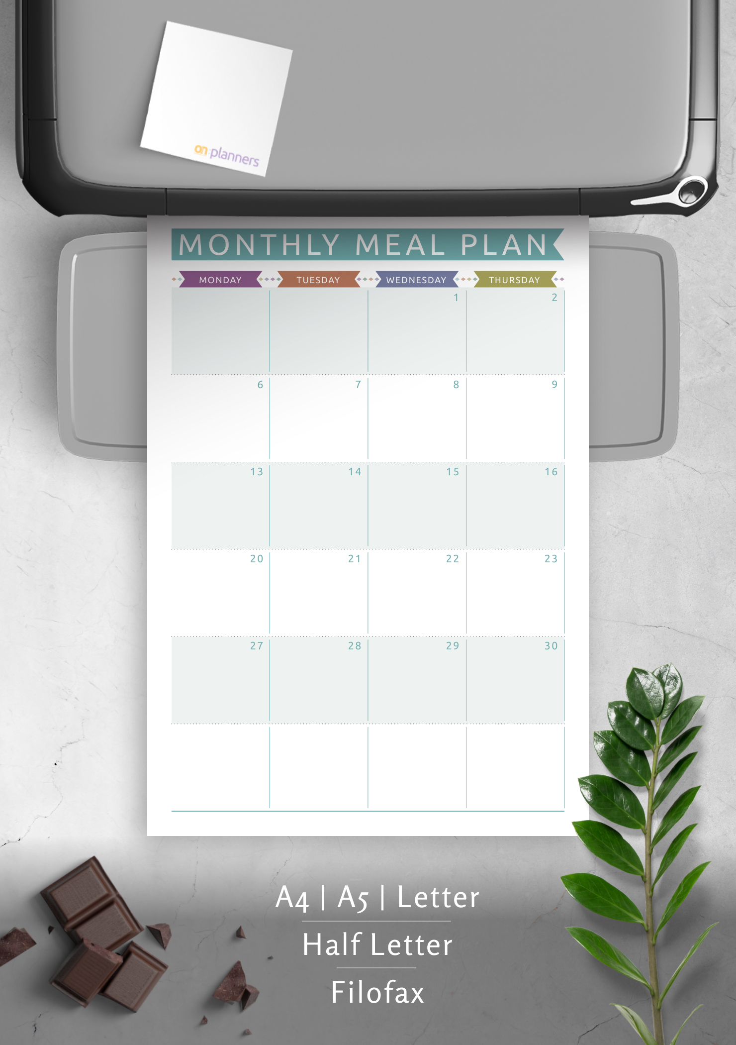 Download Printable Monthly Meal Plan - Casual Style PDF