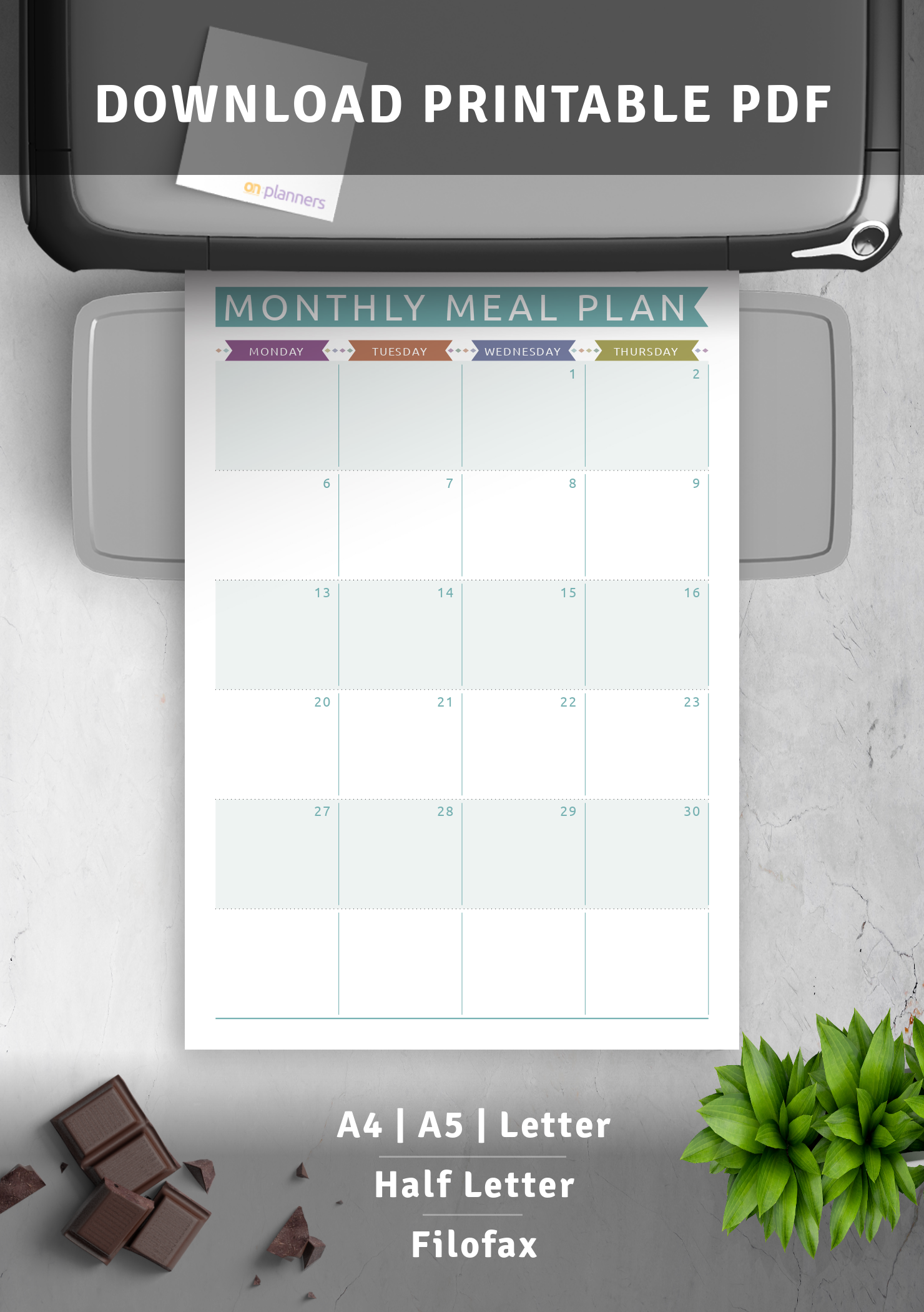 Download Printable Monthly Meal Plan - Casual Style PDF