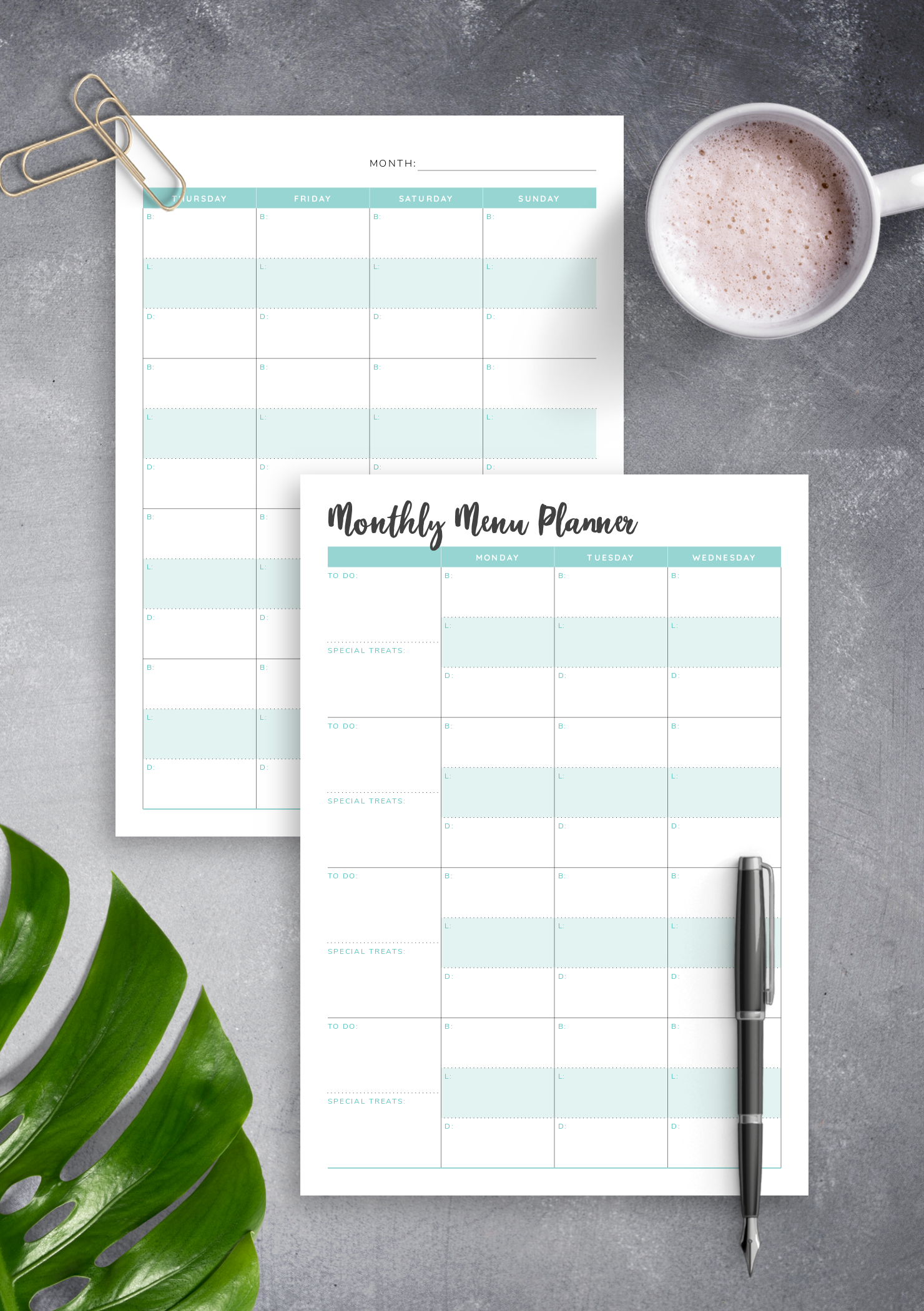 Download Printable Monthly Menu Planner PDF
