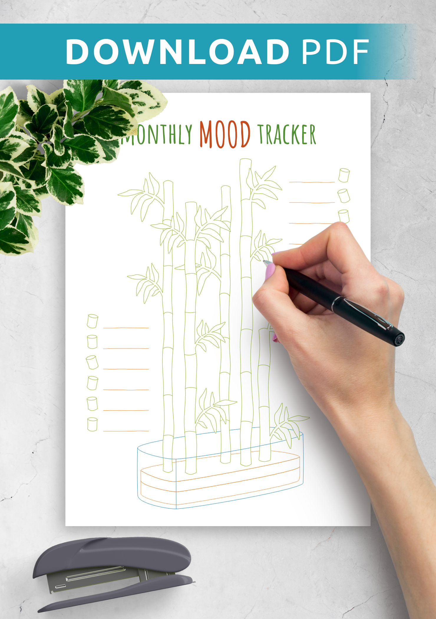 Download Printable Monthly Mood Tracker Template - Bamboo Tree PDF
