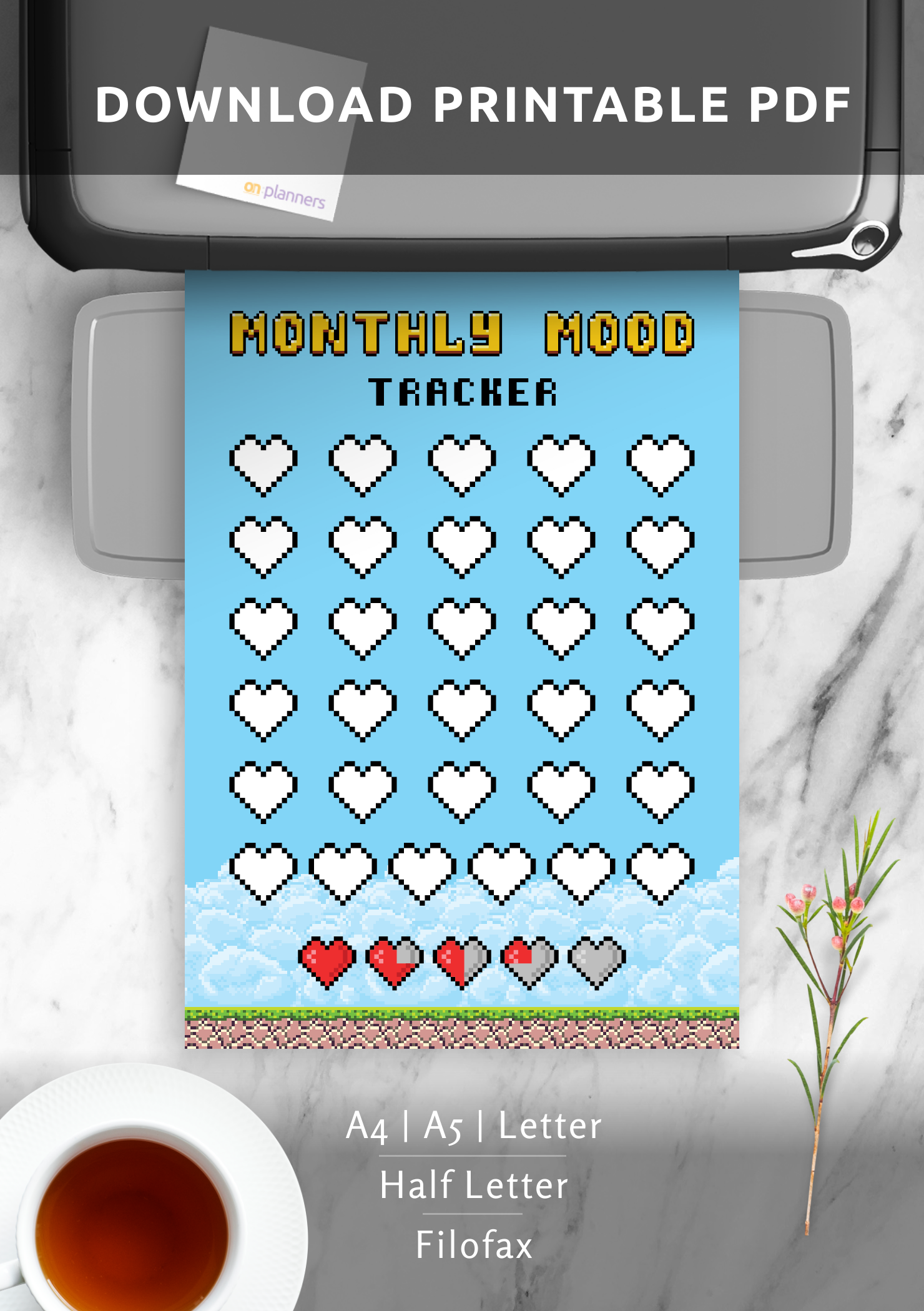 Download Printable Monthly Mood Tracker Template - Hearts PDF