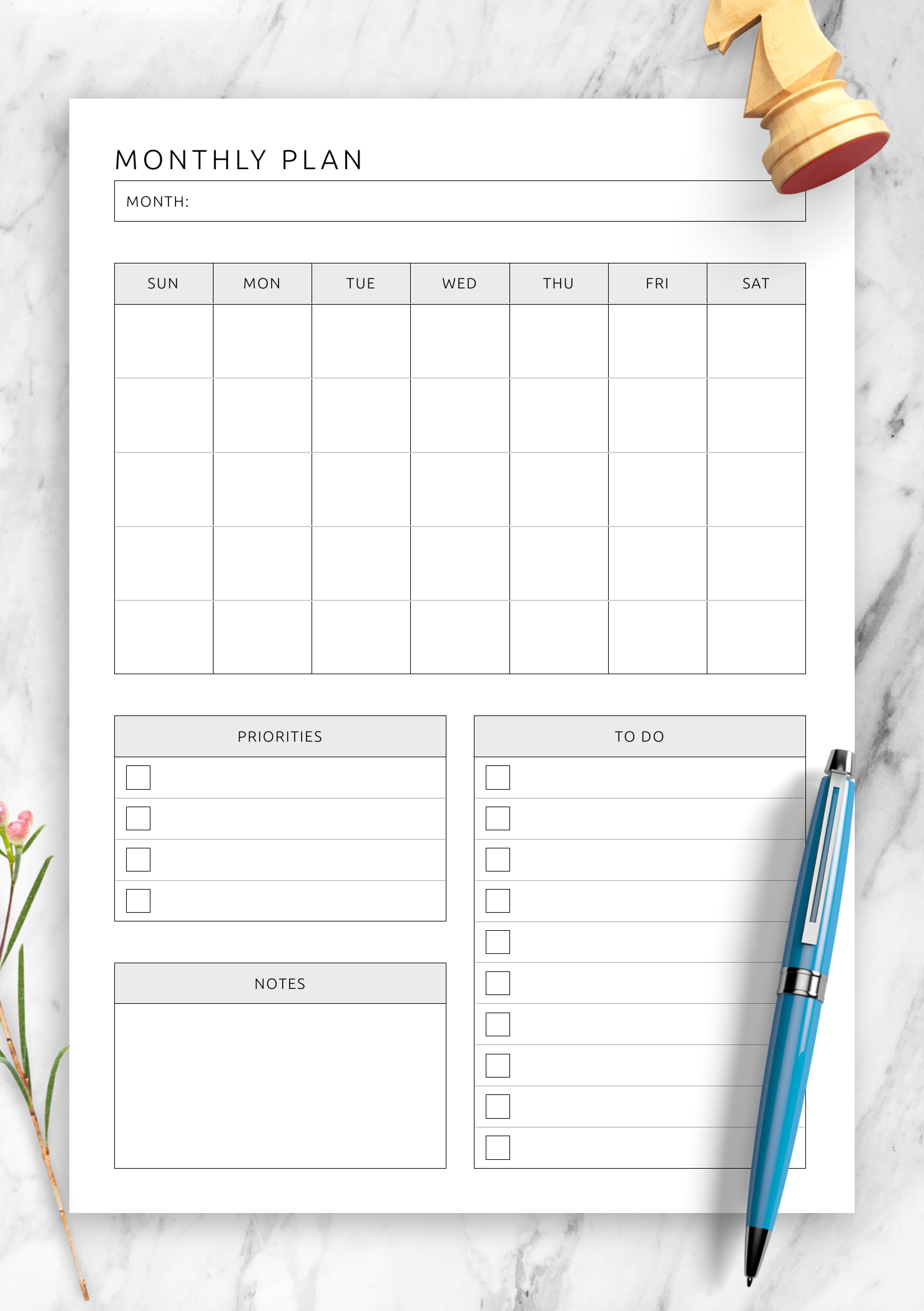 Download Printable Monthly Plan Template PDF