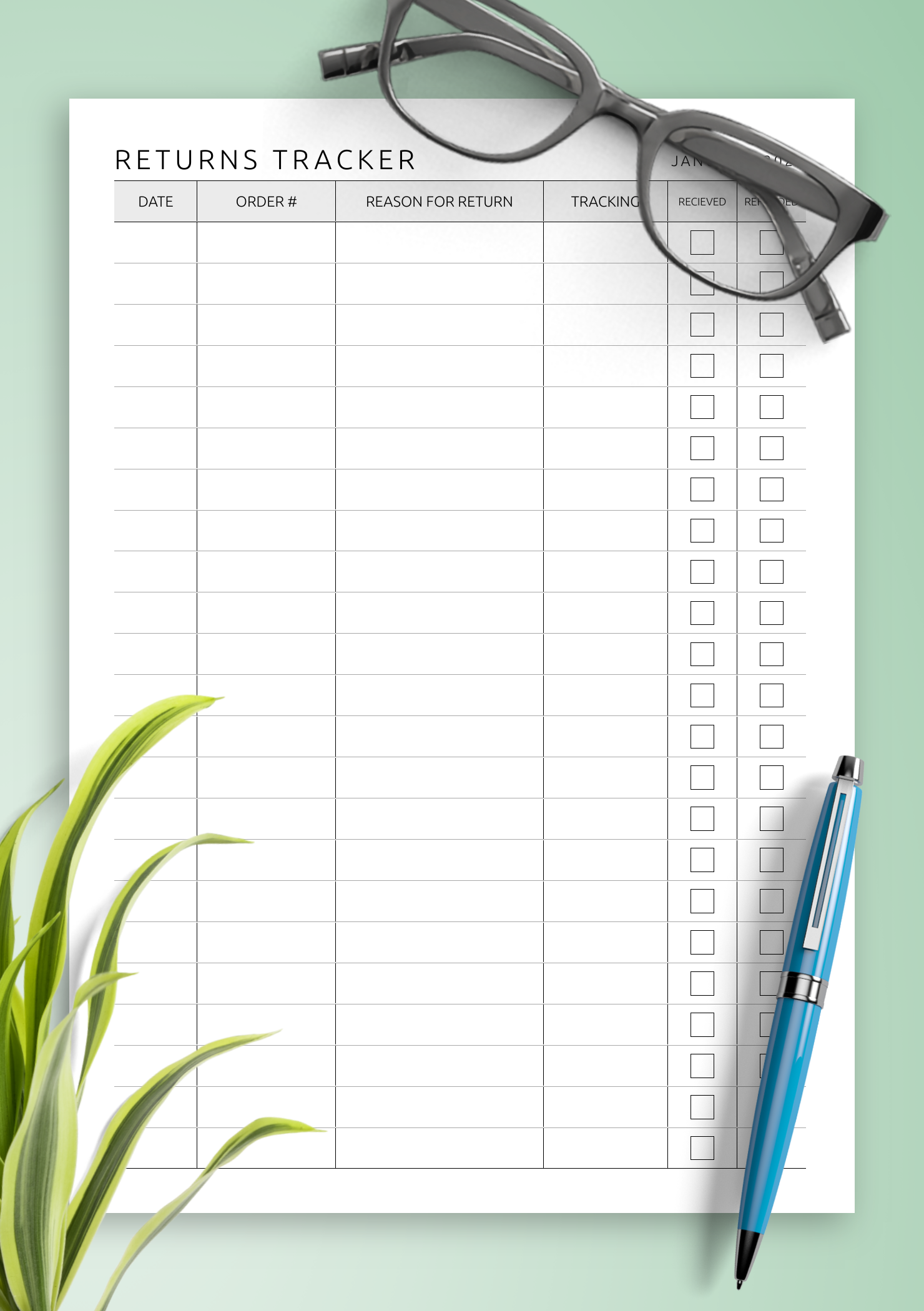 Download Printable Monthly Returns Tracker Template PDF