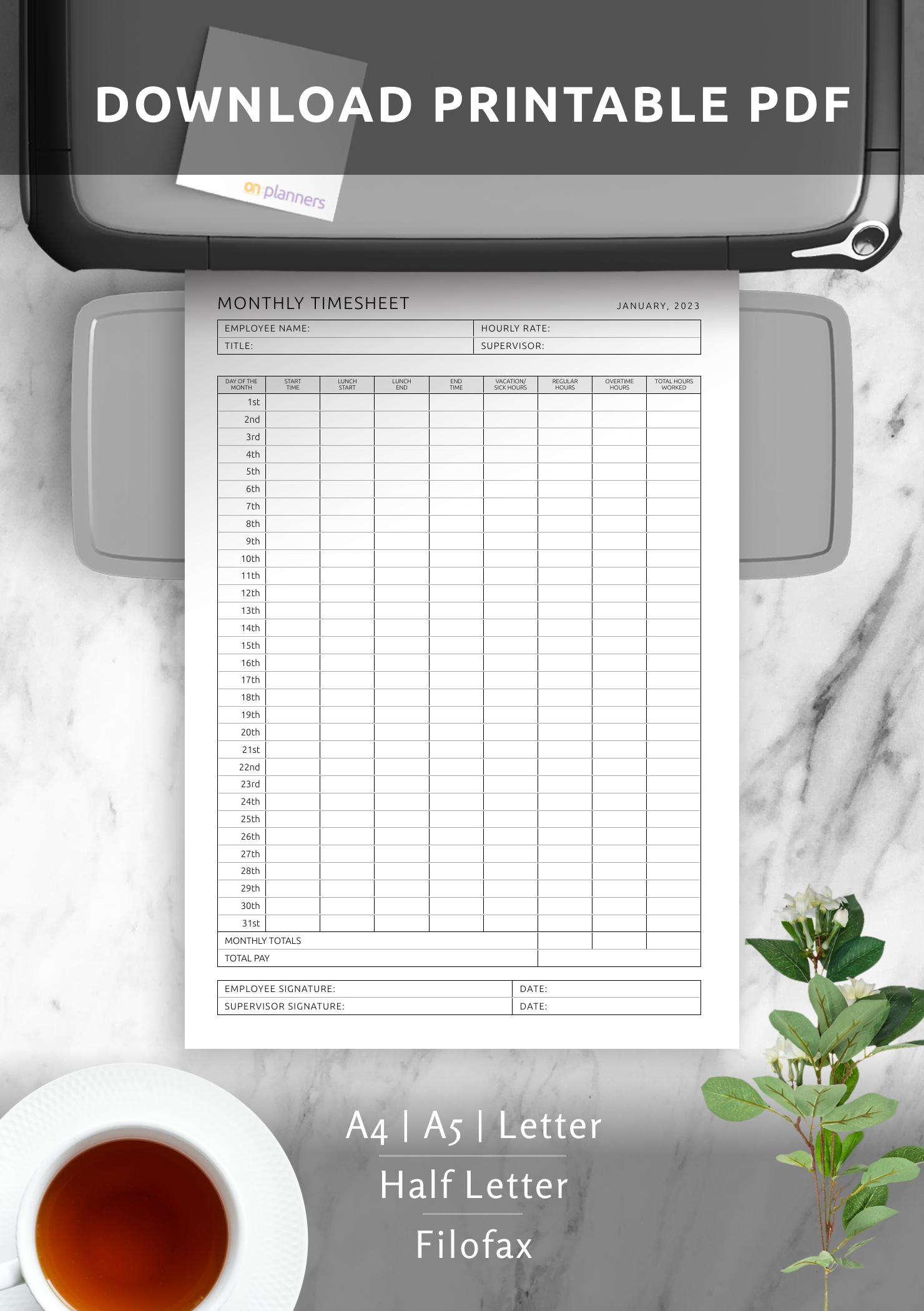 Download Printable Monthly Timesheet Template PDF
