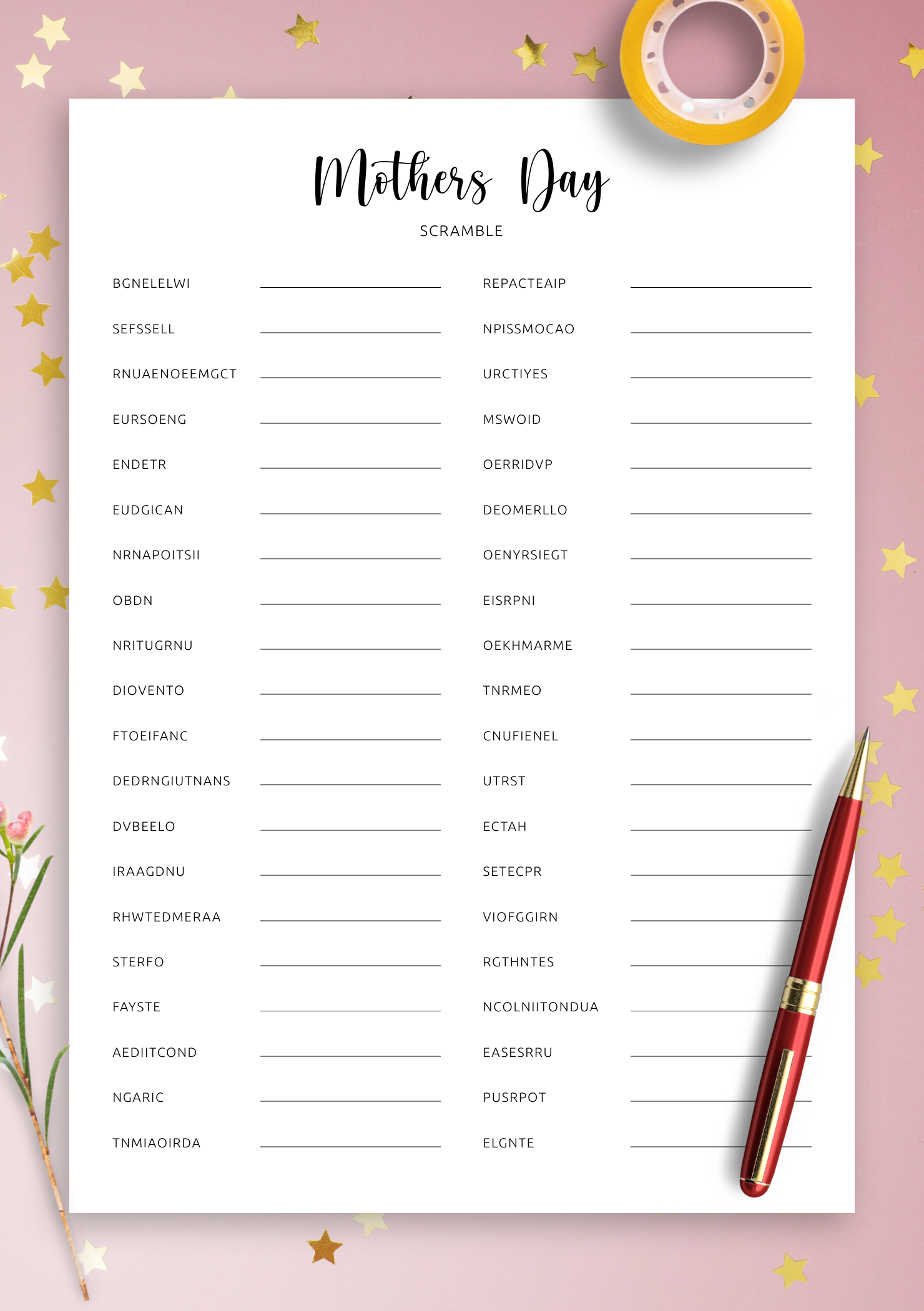 Download Printable Mothers Day Word Scramble PDF