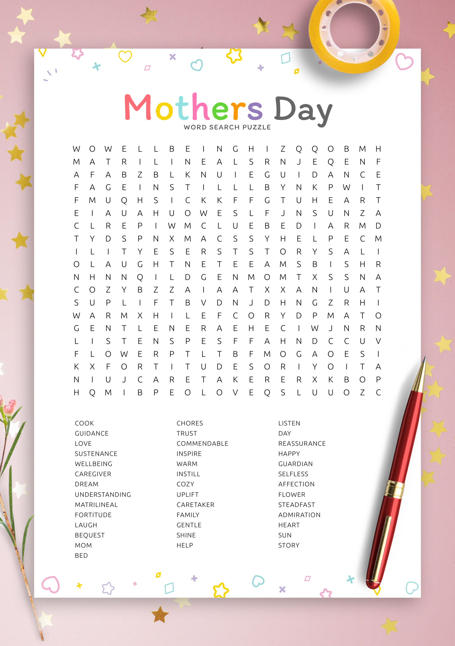 Download Mother's Day Word Search Printable in PDF