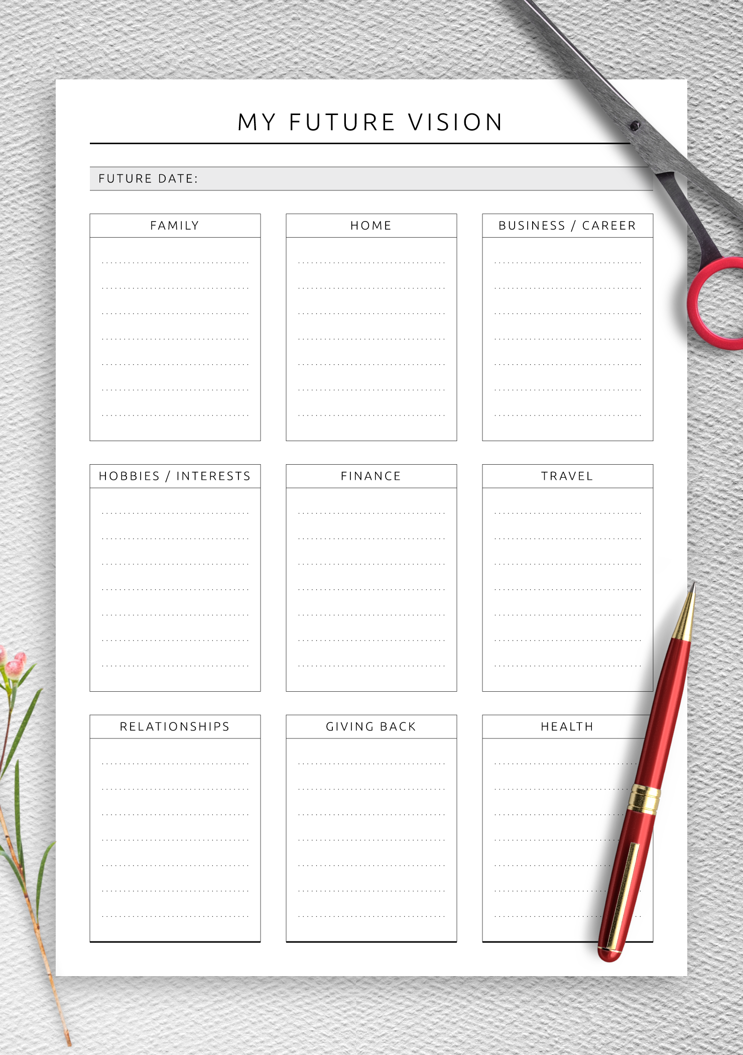 Download Printable My Future Vision Simple Template PDF