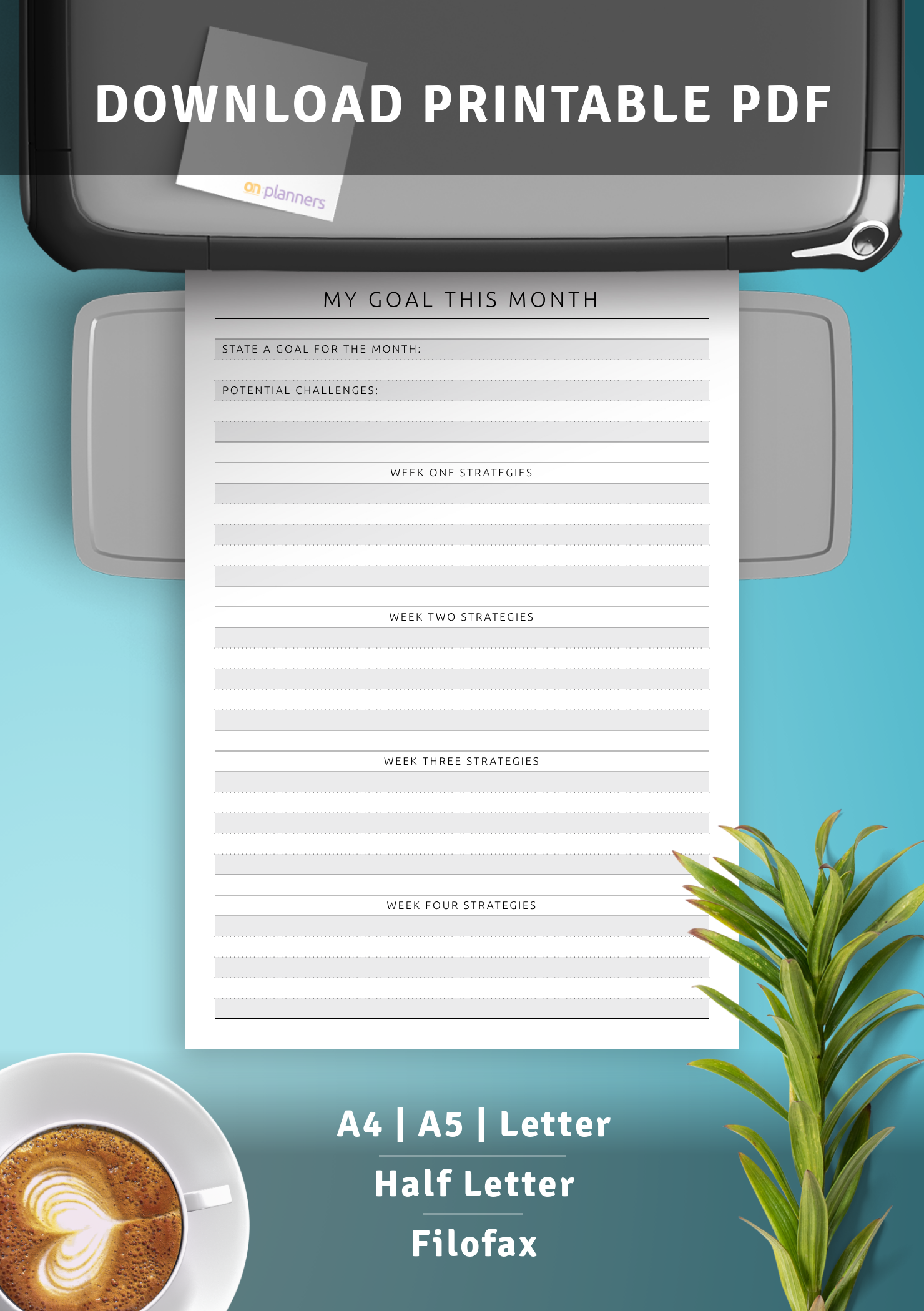 Download Printable My Goal This Month with Weekly Strategies PDF