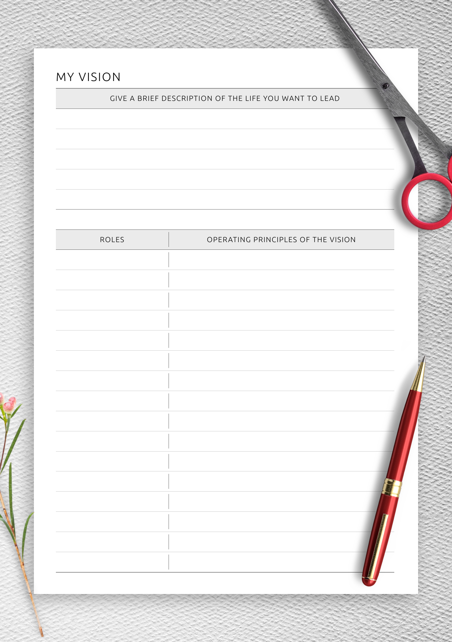 Download Printable My Vision Template PDF