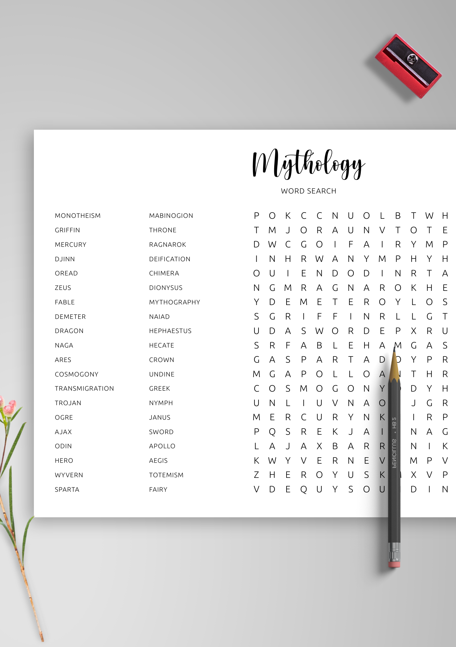 Download Printable Mythology Word Search in PDF