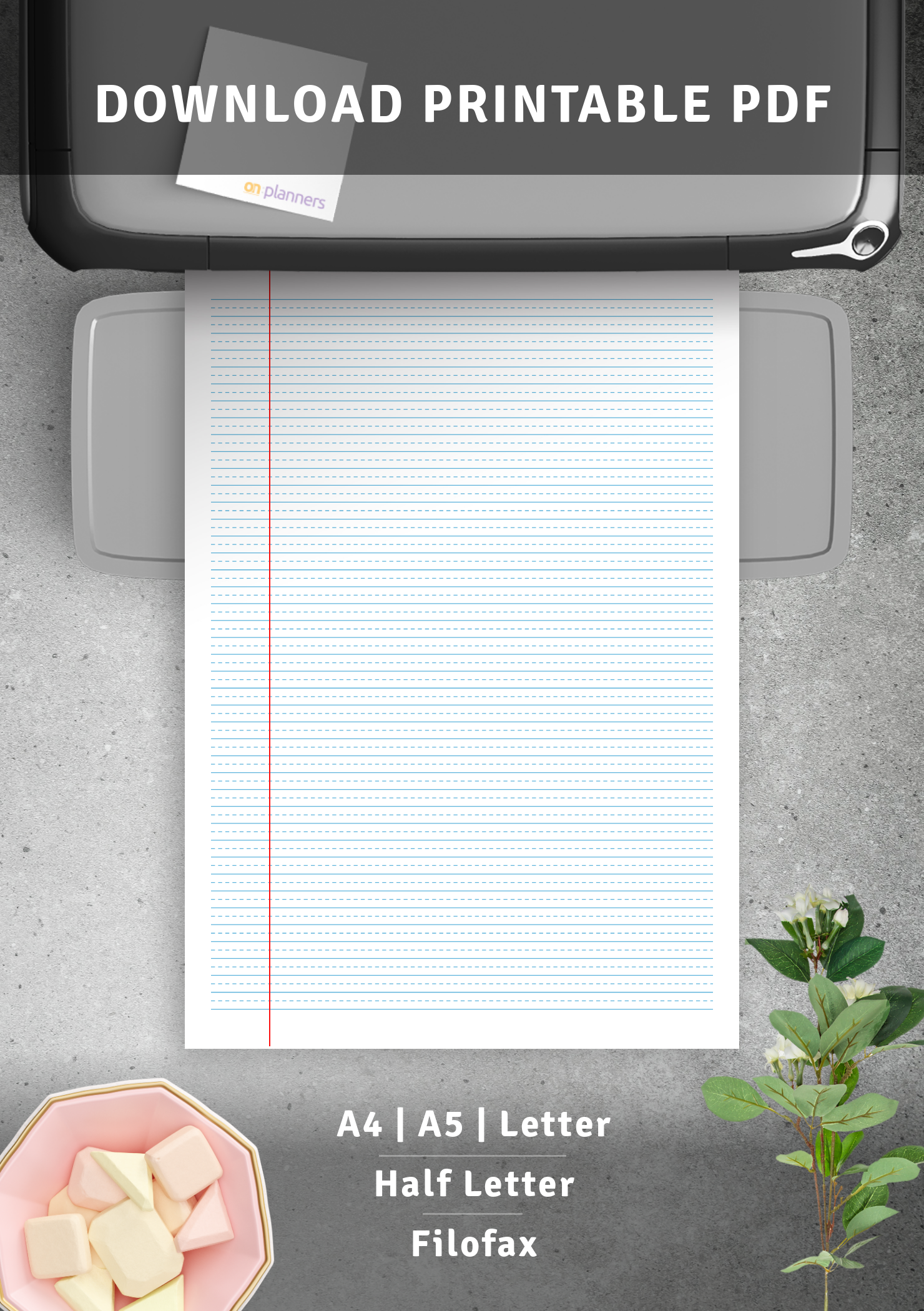 Download Printable Narrow Ruled with dashed center guide line - Blue ...