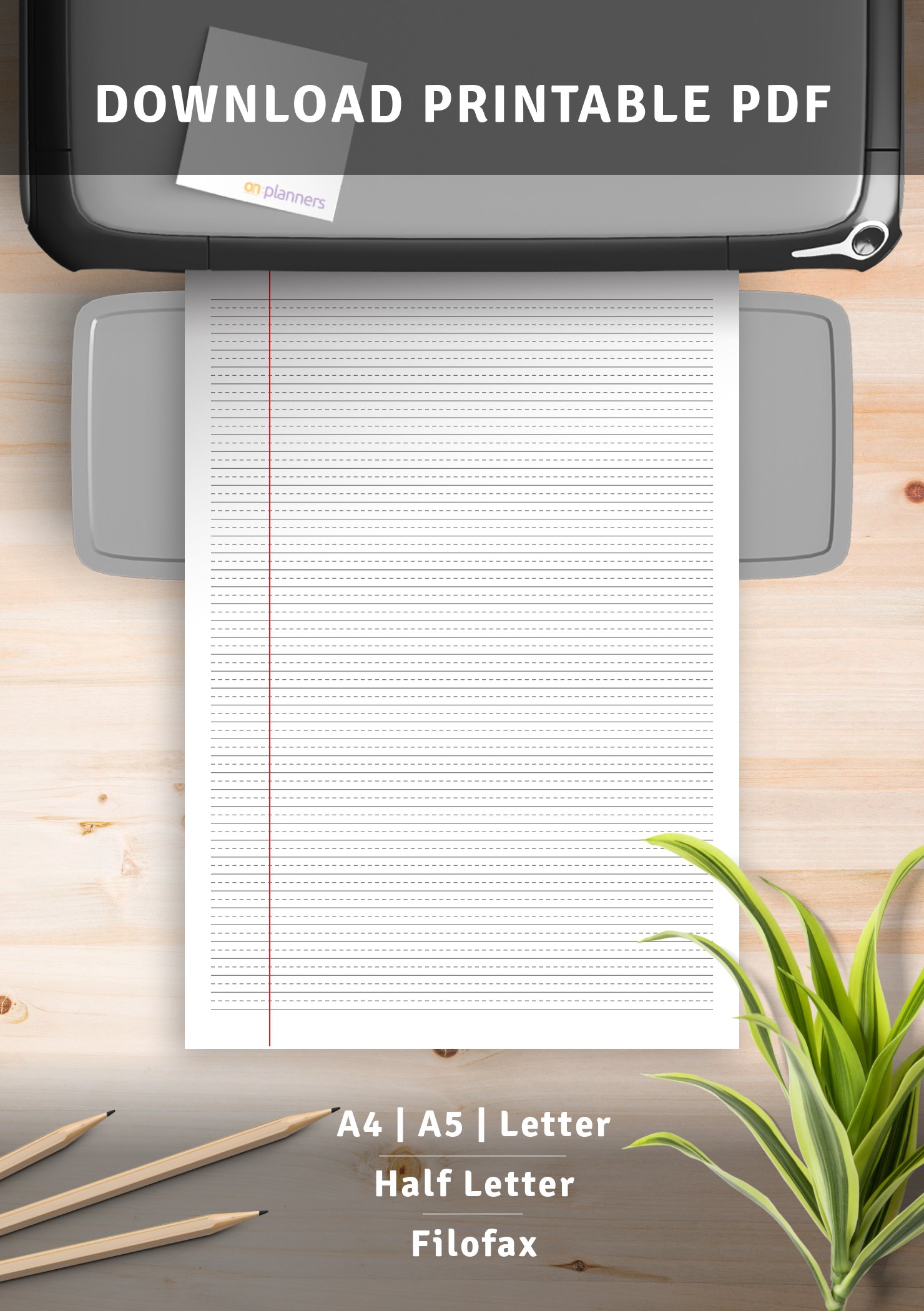 Download Printable Narrow Ruled with dashed center guide line - Gray ...