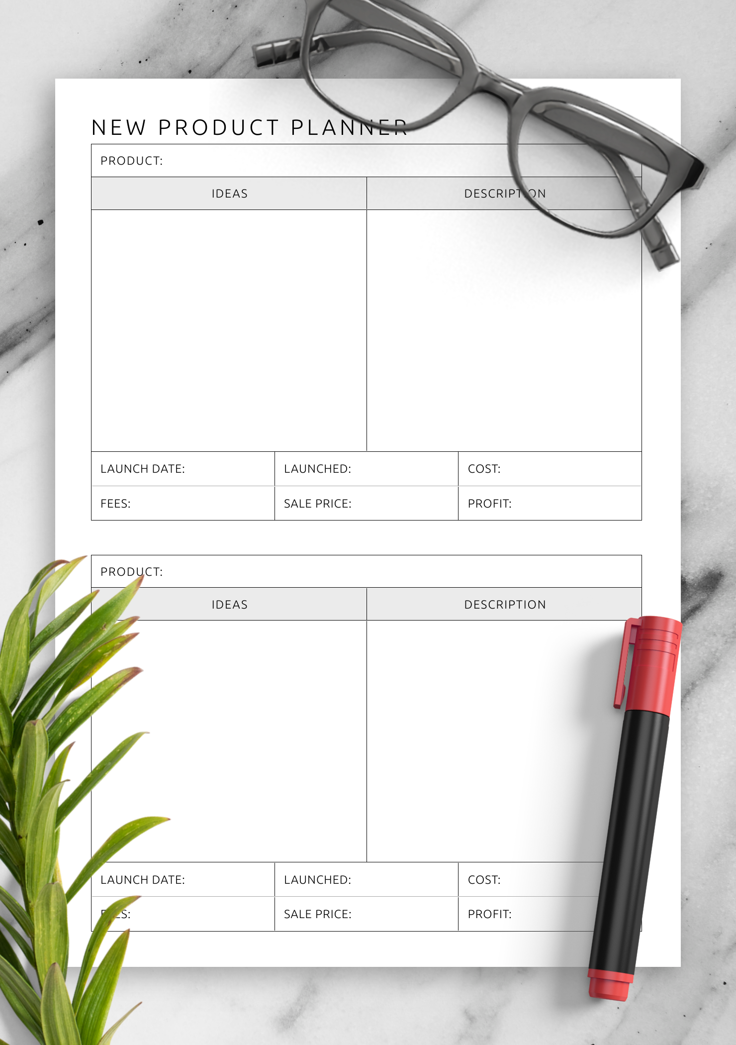 Download Printable New Product Planner Template PDF