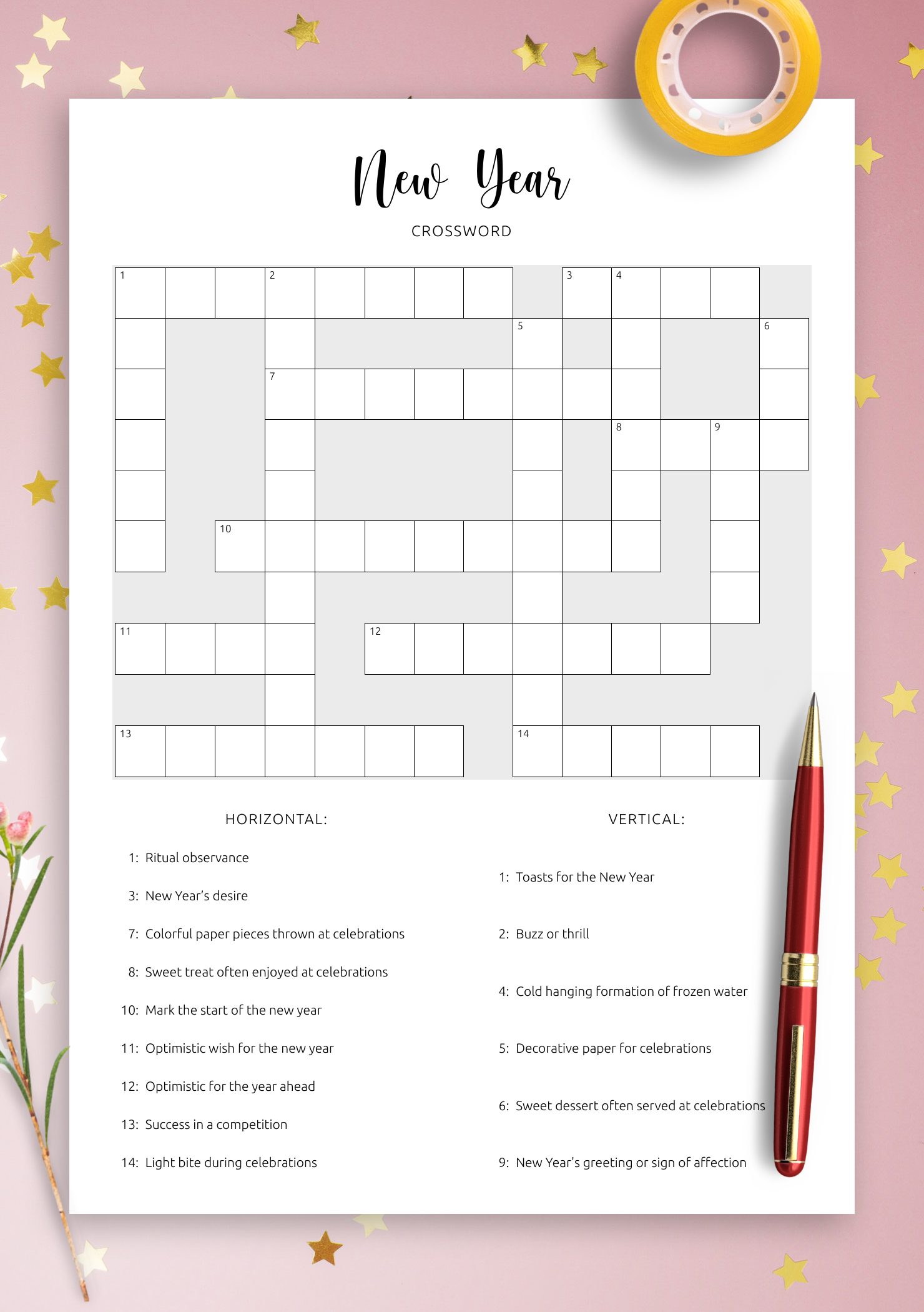 Download Printable New Year Crossword PDF – Ring in the Year