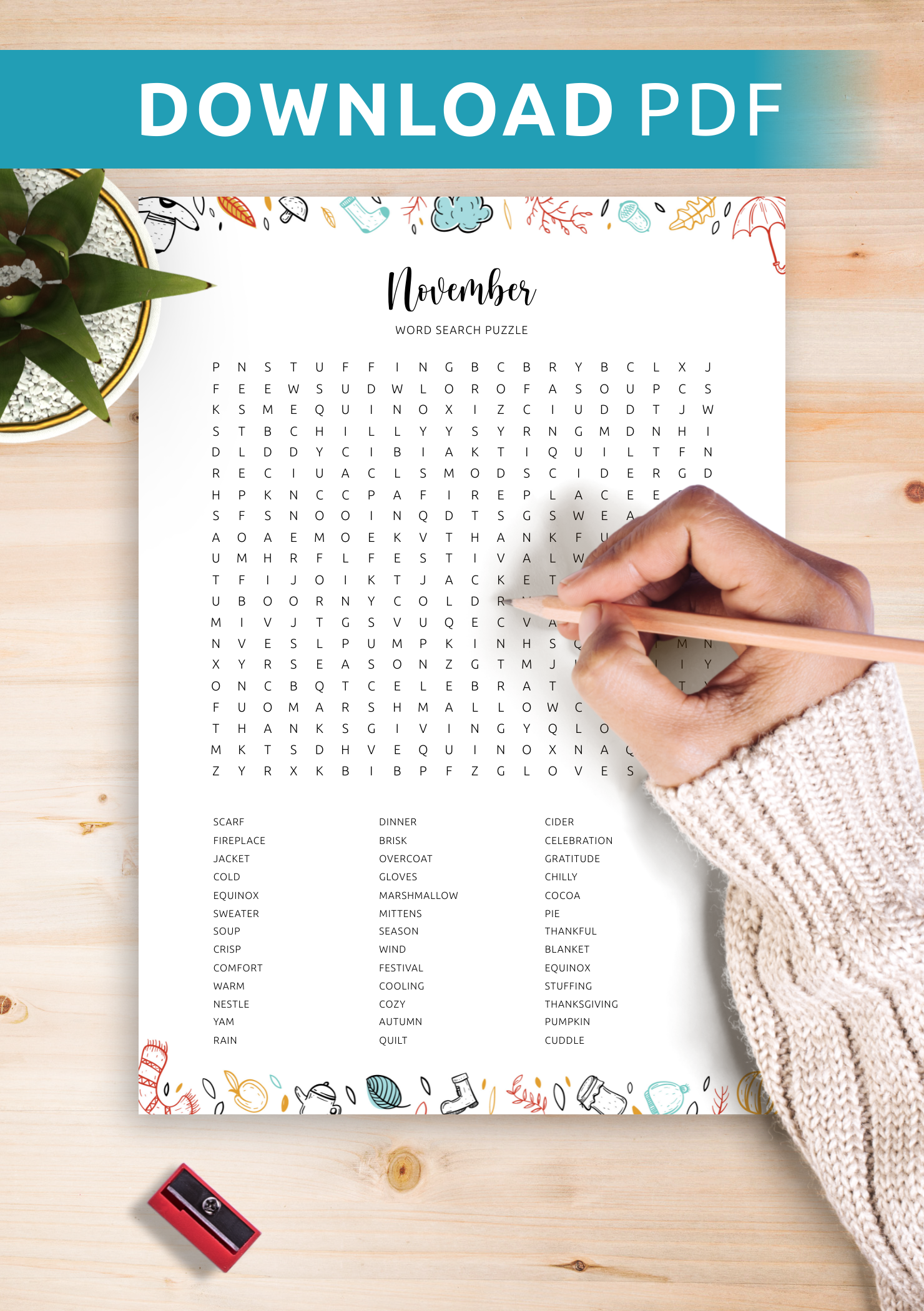 Download Printable November Word Search in PDF