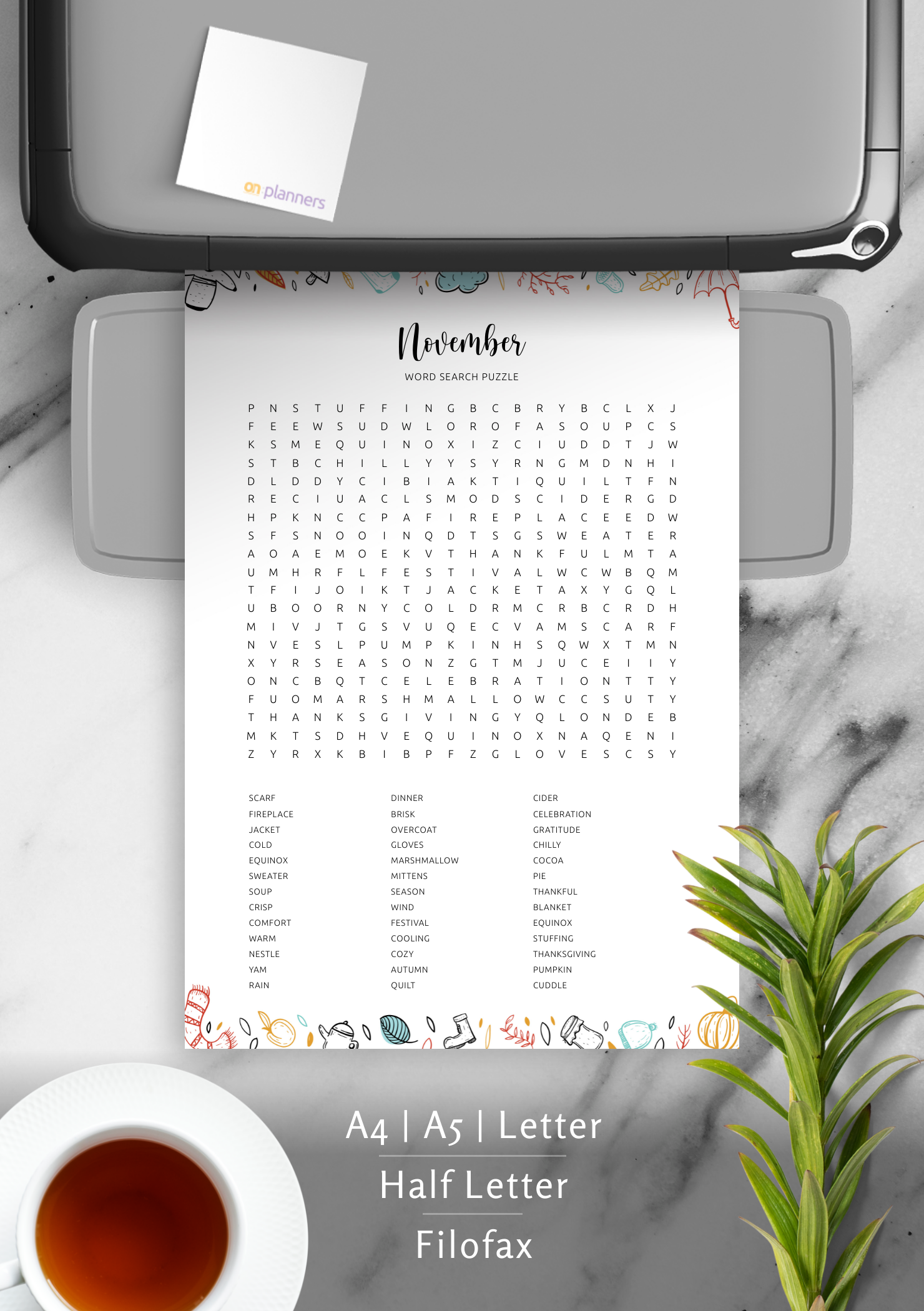 Download Printable November Word Search in PDF