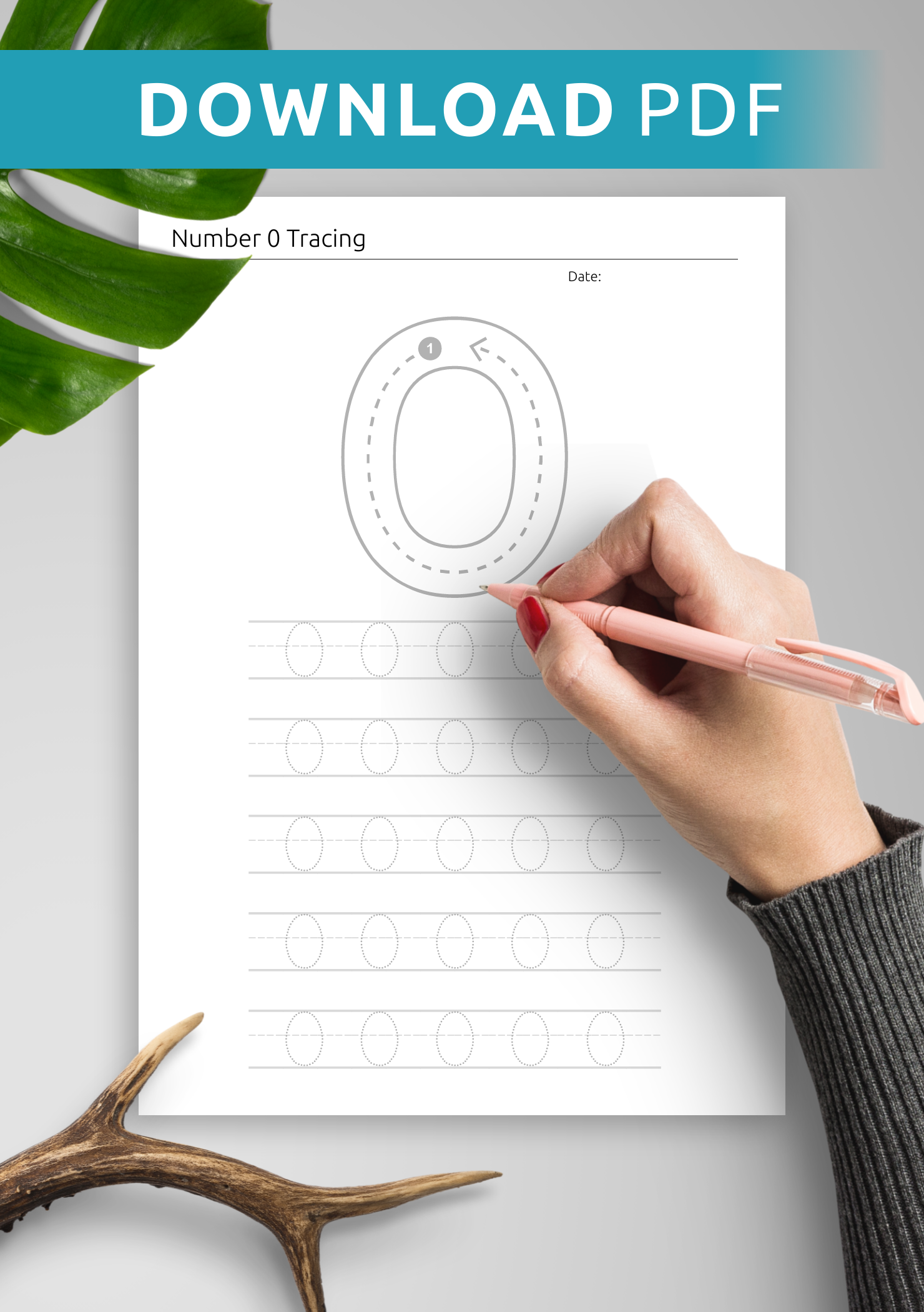 Download Number 0 Trace for Kids Printable PDF