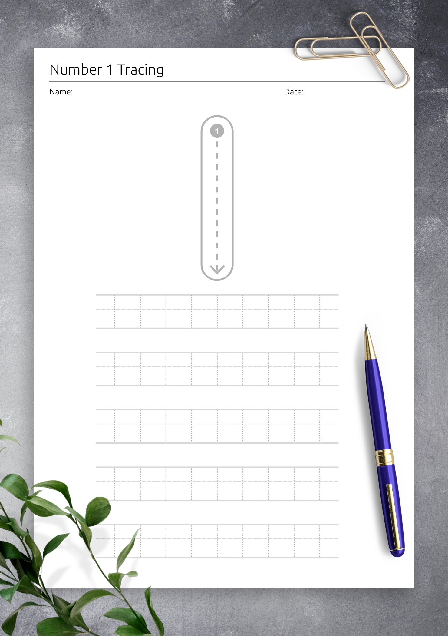 Download Number 1 Preschool Worksheet Printable PDF