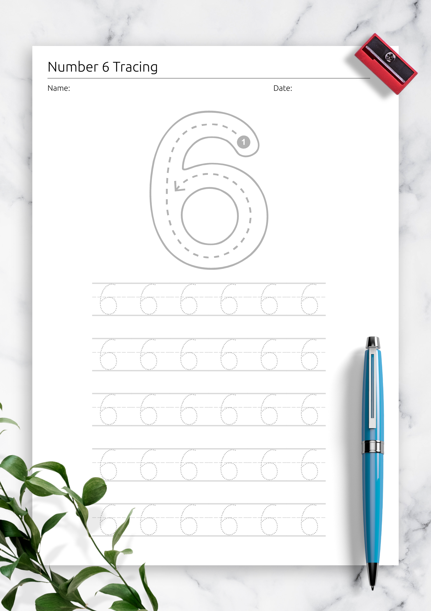 Download Number 6 Worksheets for Kids Printable PDF