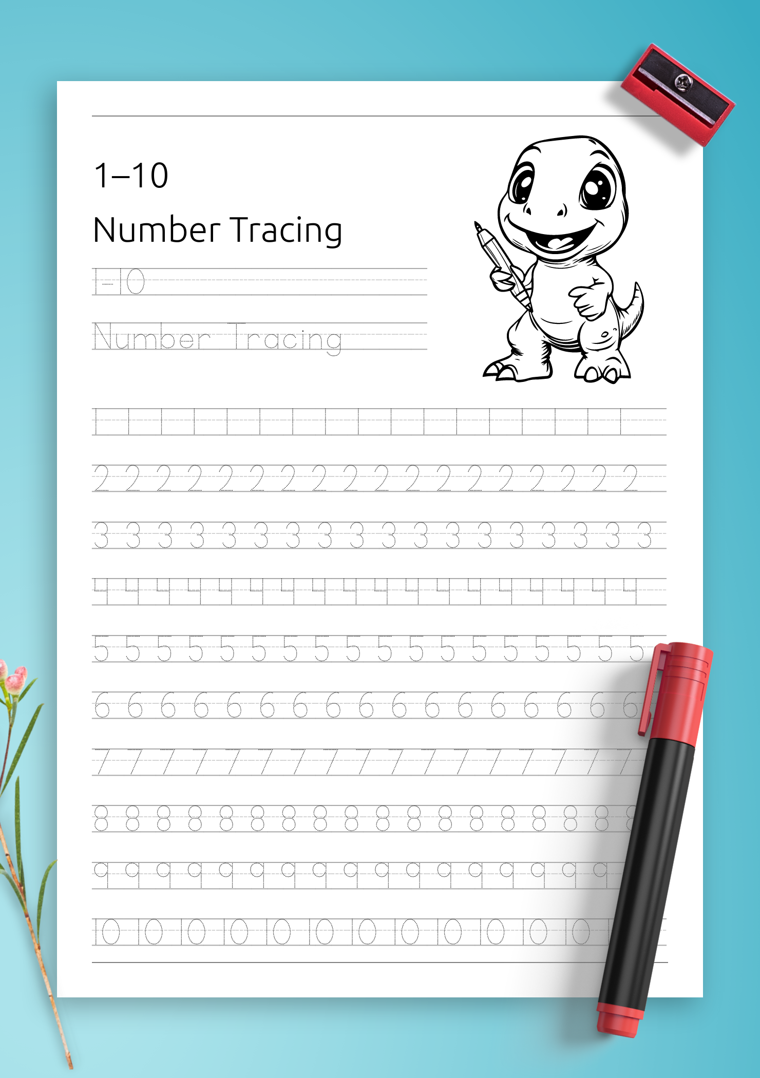Download Number Tracing 1-10 Printable PDF