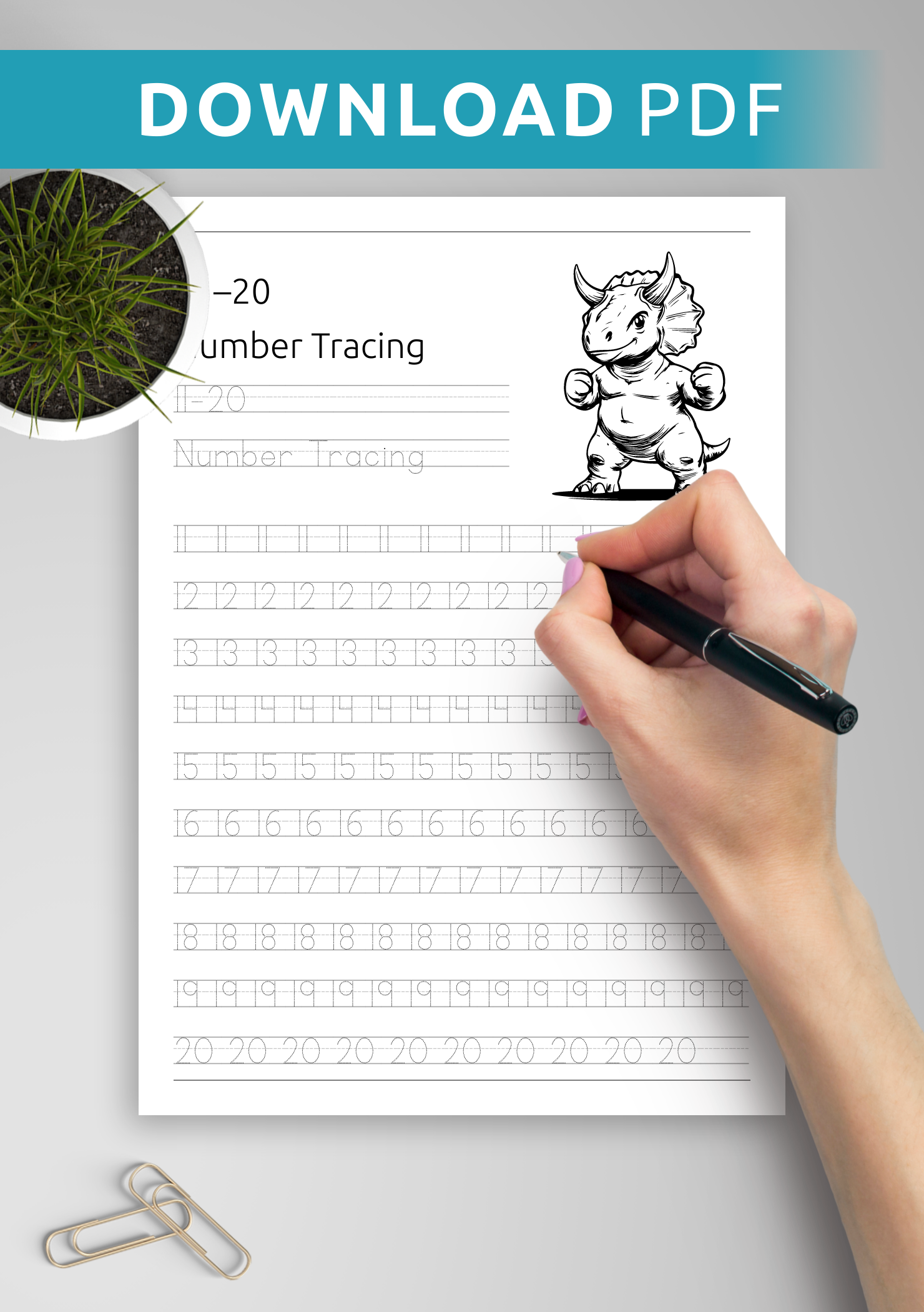 Download Number Tracing 11-20 Printable PDF