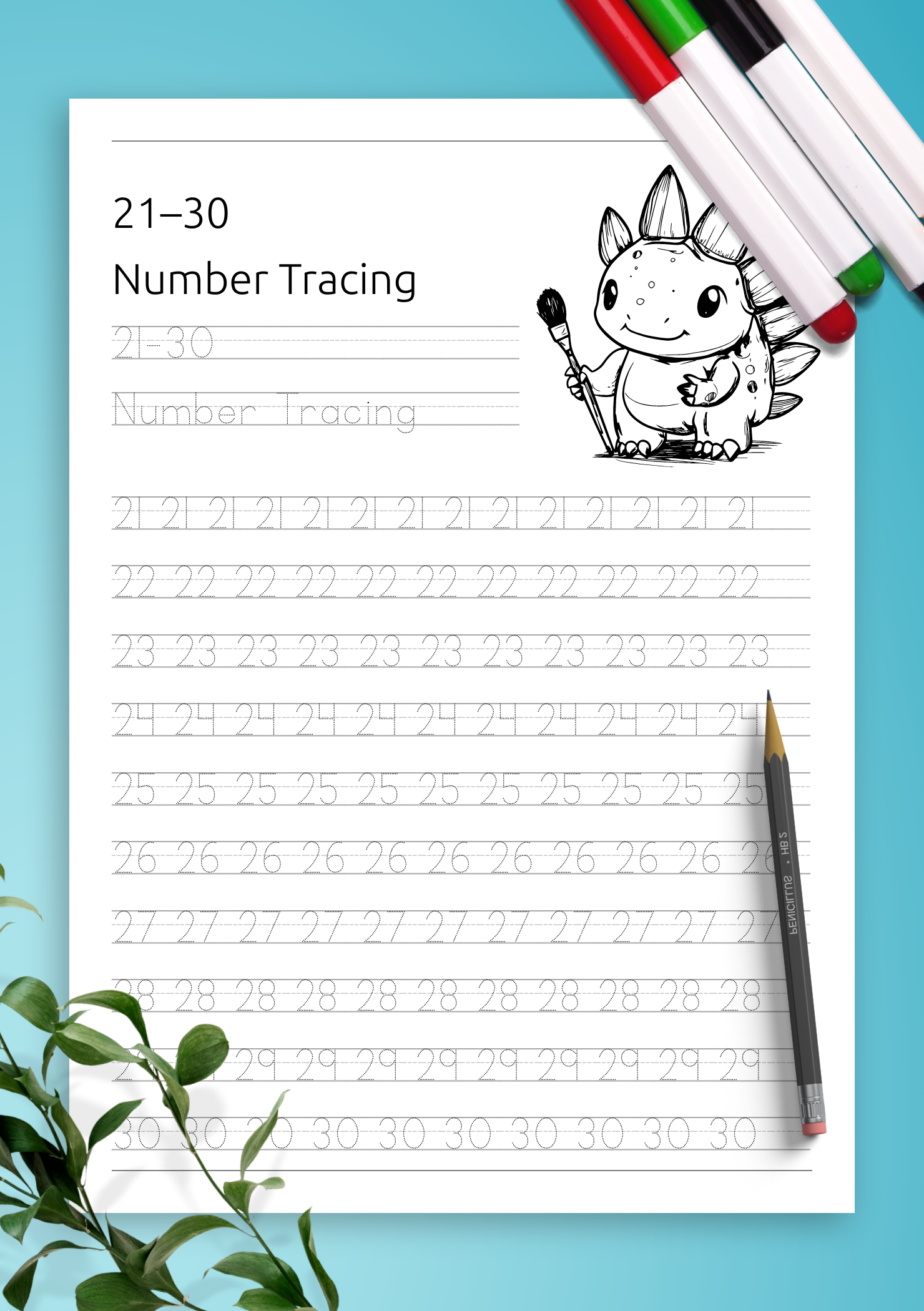 Download Number Tracing 21-30 Printable PDF