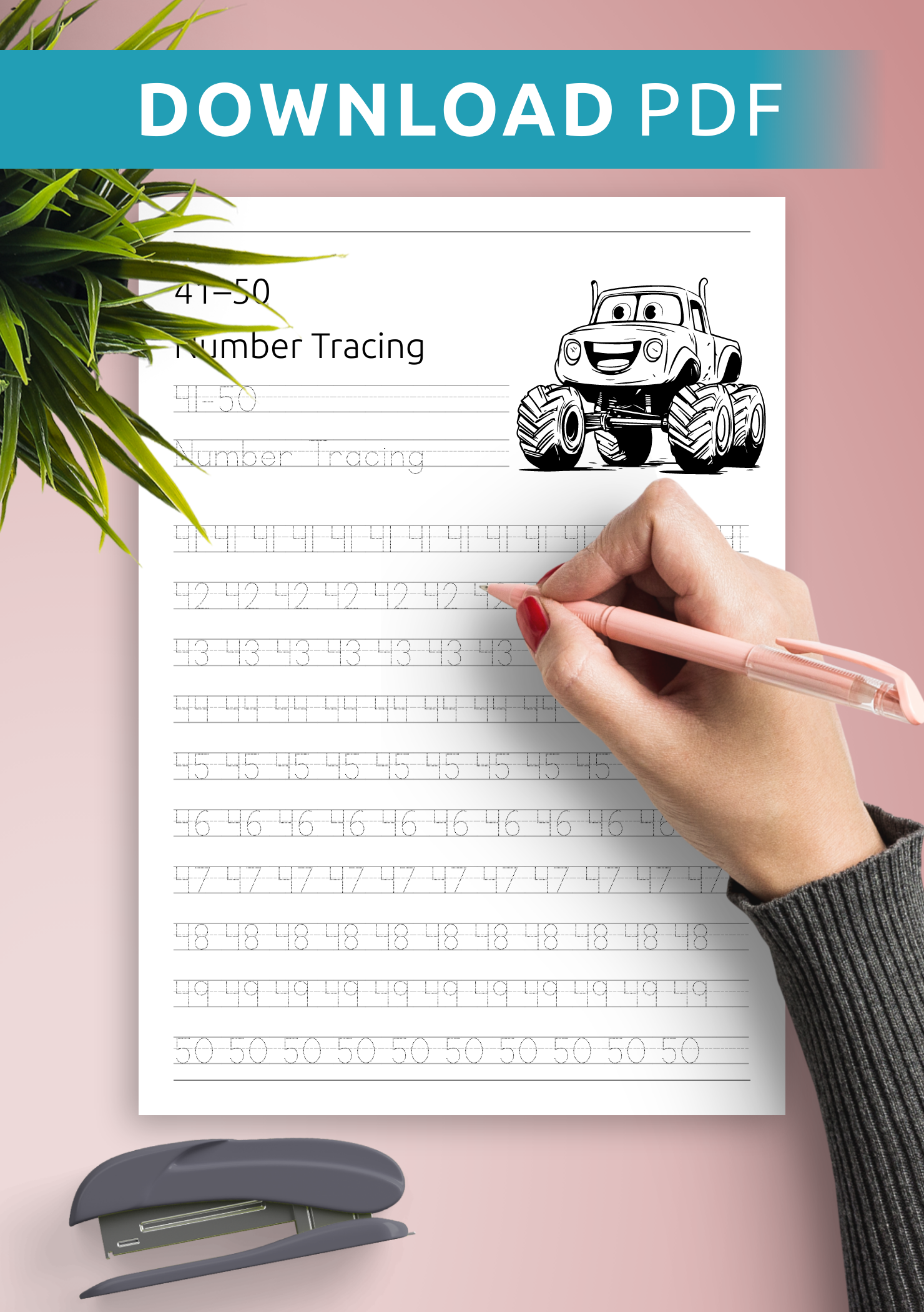 Download Number Tracing 41-50 Printable PDF