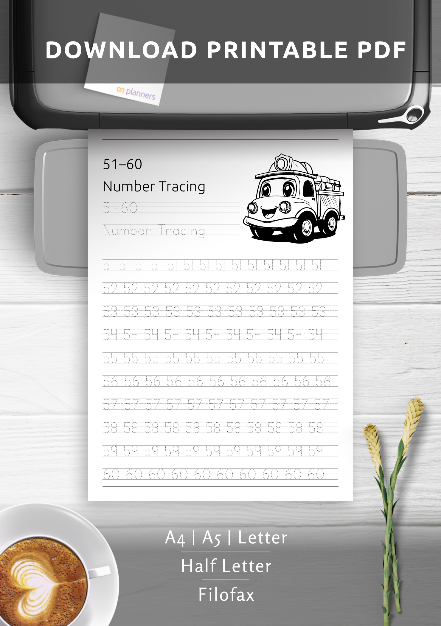 Download Number Tracing 51-60 Printable PDF
