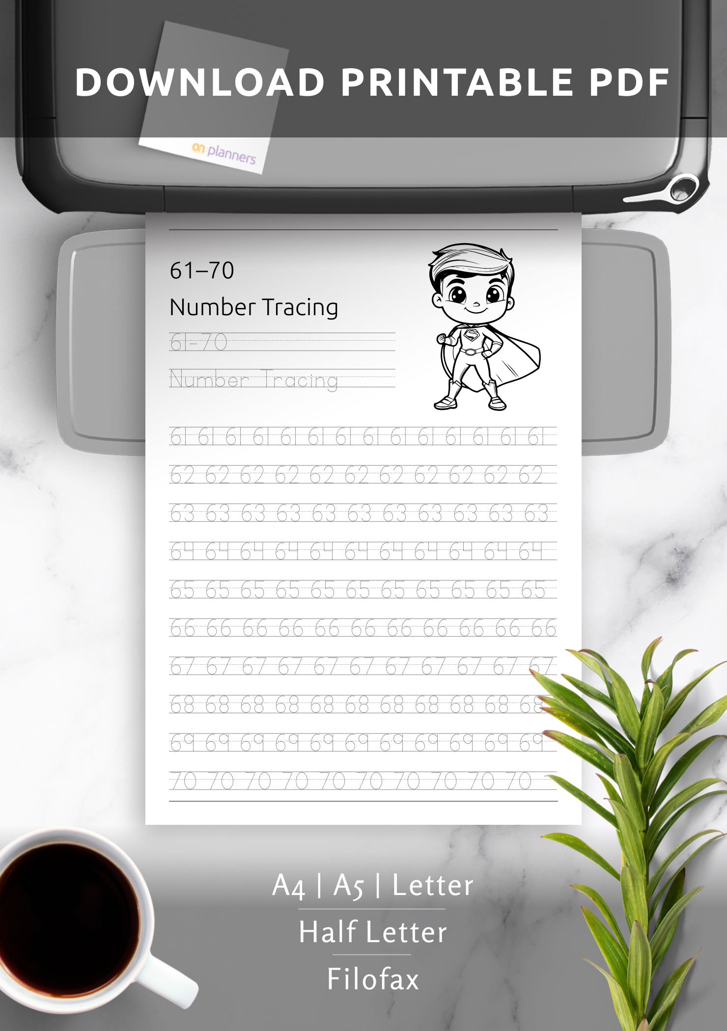 Download Number Tracing 61-70 Printable PDF
