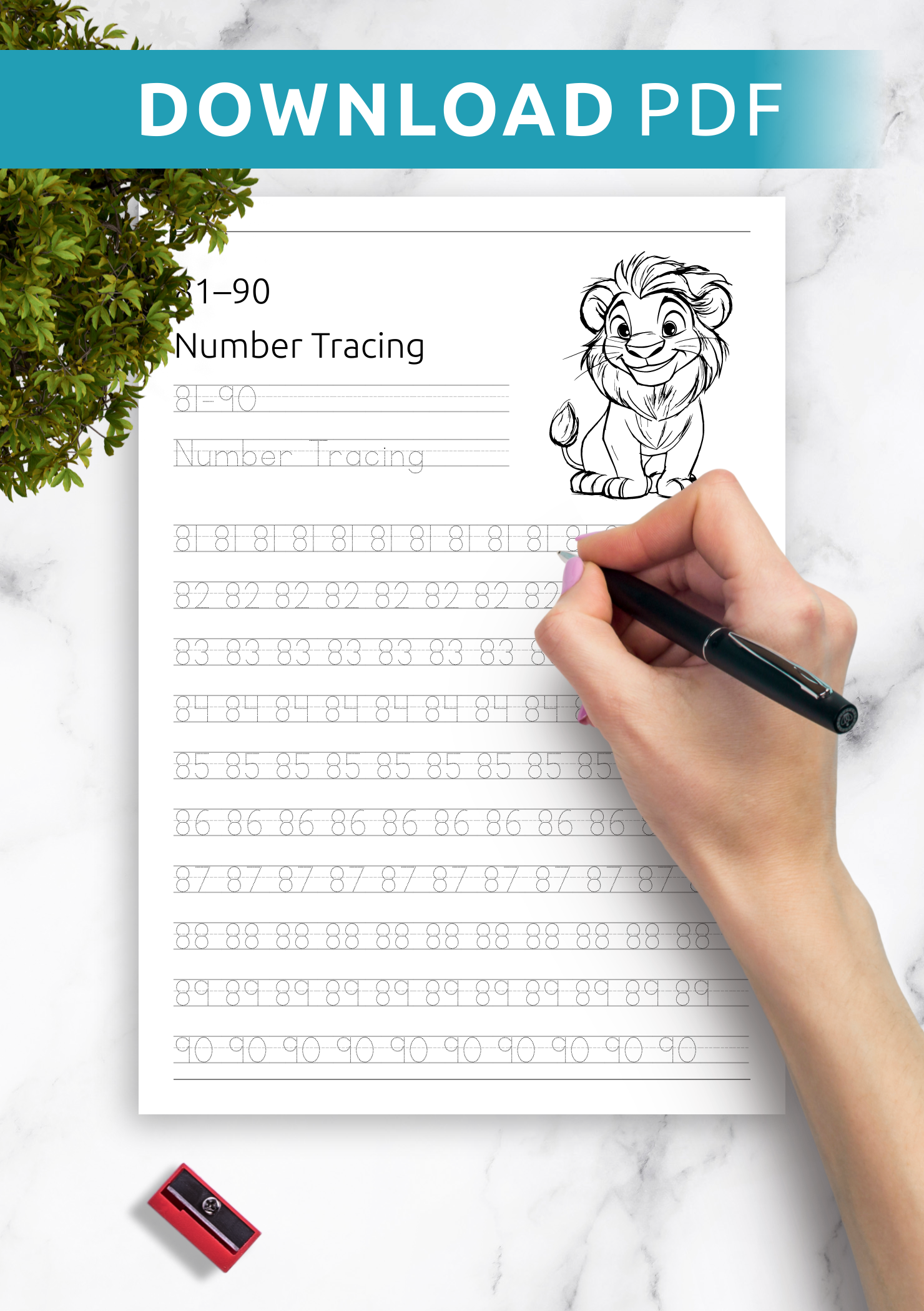 Download Number Tracing 81-90 Printable PDF